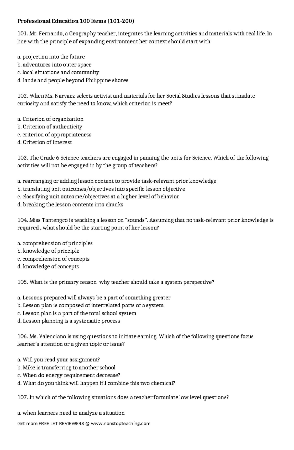 Profed Final - LET Reviewer practice exam for Professional Education ...