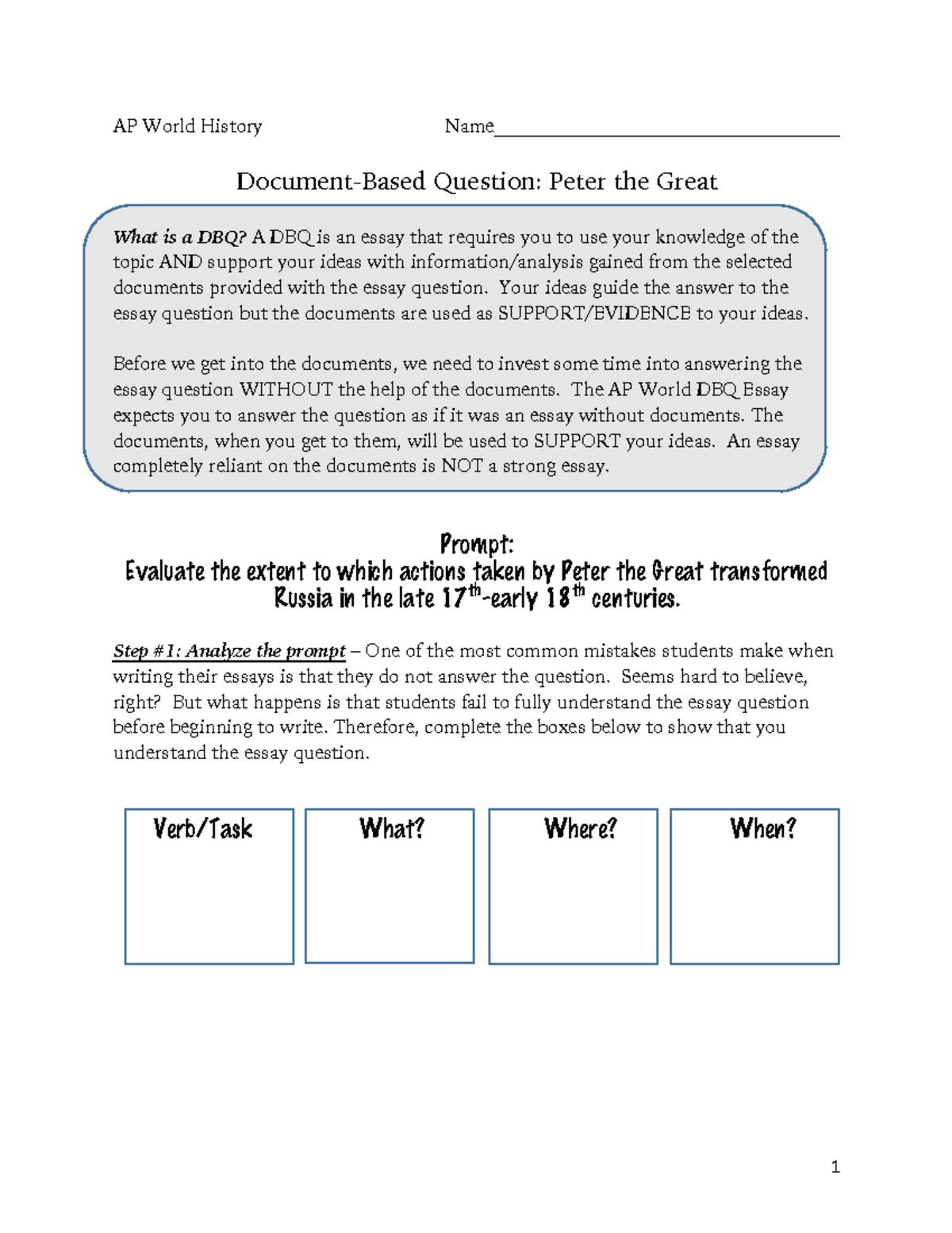 Peter The Great DBQ-1 - AP World History Name ...