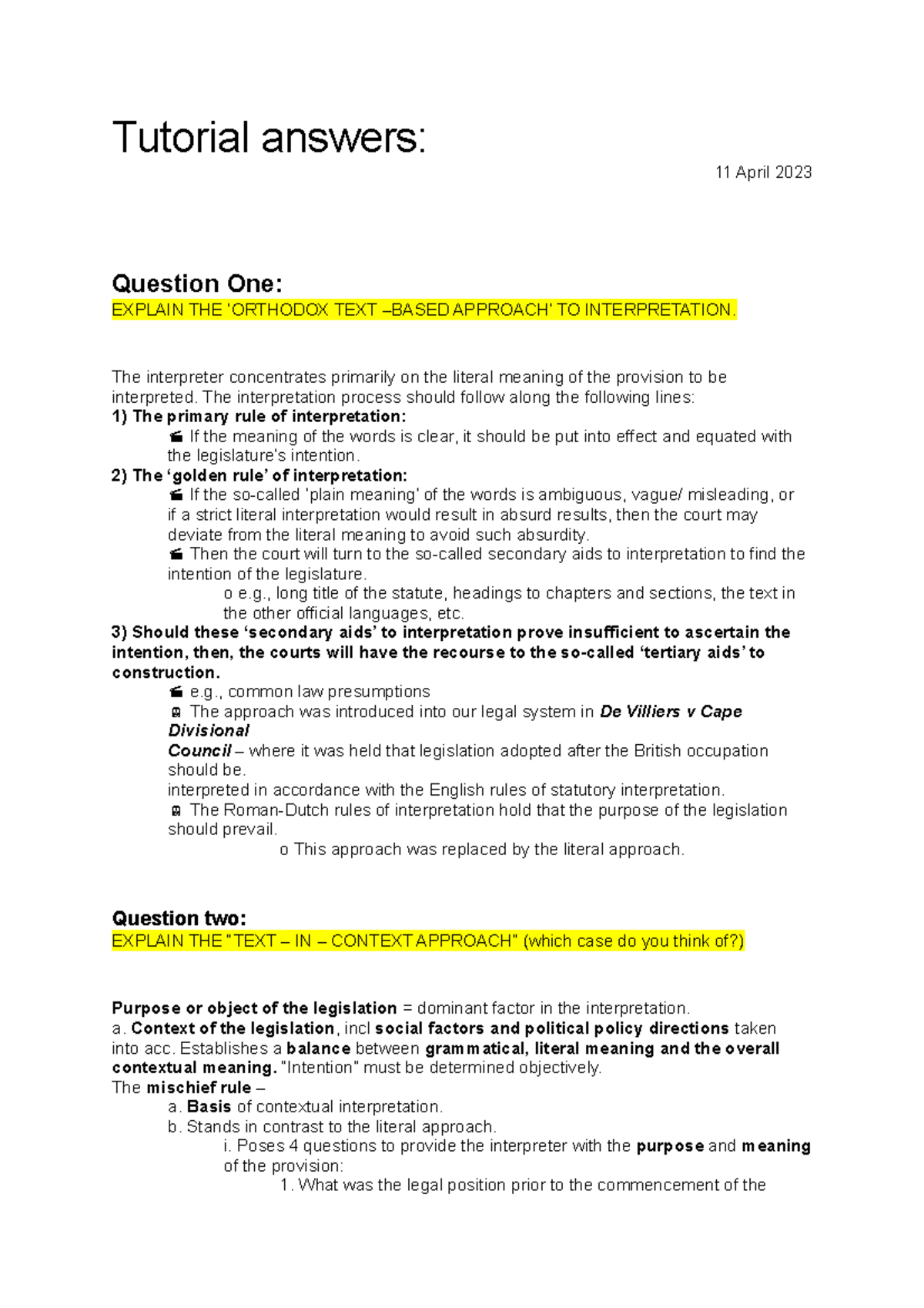 Tutorial 8 - 11 April - Tutorial answers - Tutorial answers: 11 April ...