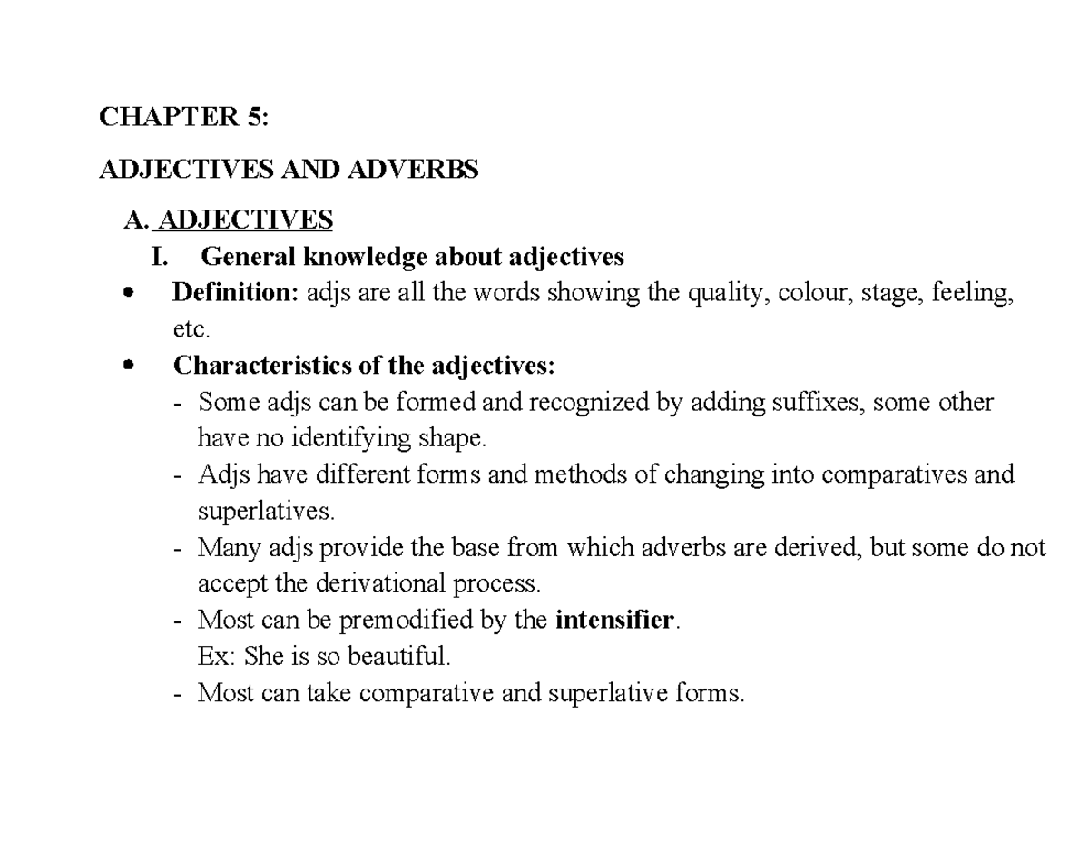 Chapter 5: Adjectives and Adverbs Overview and Key Concepts - Studocu
