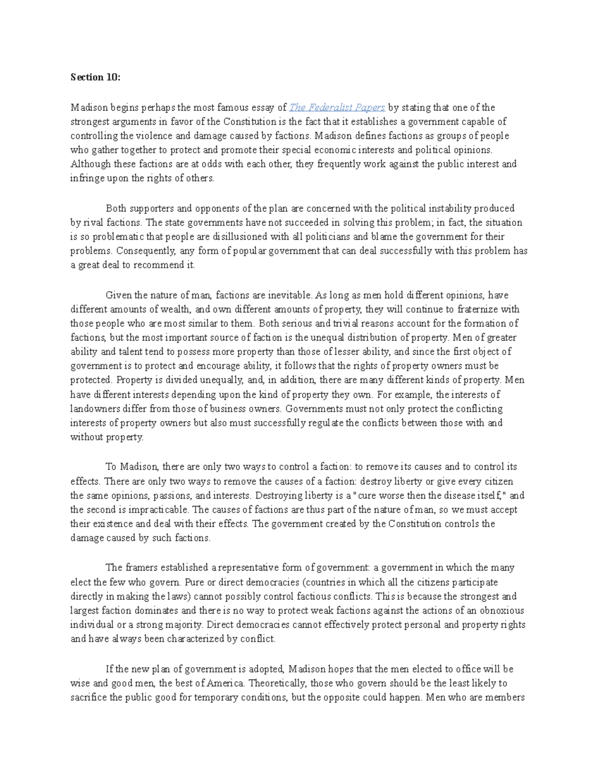 Federalist Papers: Essays 10, 14, and 23 Analysis and Insights - Studocu