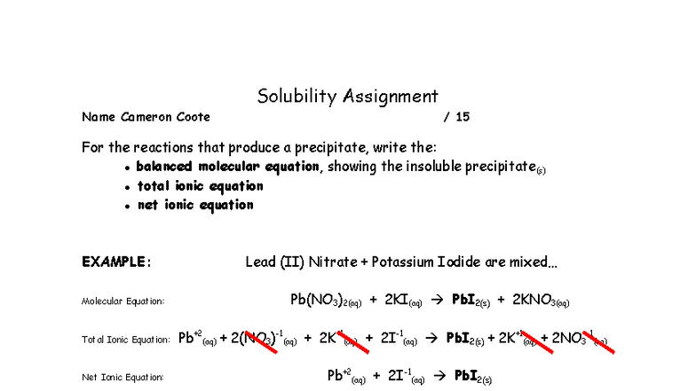 Solubility Assignment: Precipitate Reactions Analysis - Studocu
