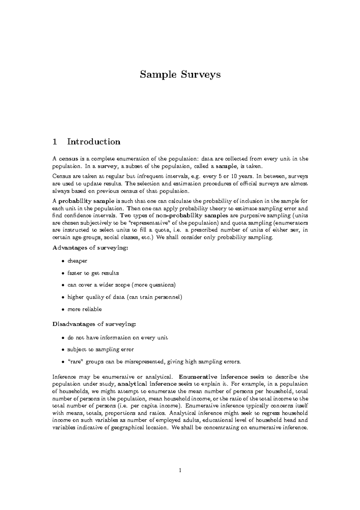 Notes on Sample Survey Methods for Statistical Analysis - Studocu