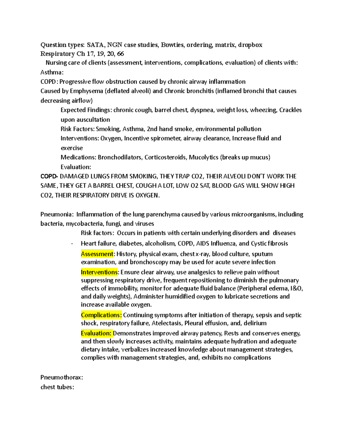 Med Surg Final review sheet - Question types: SATA, NGN case studies ...
