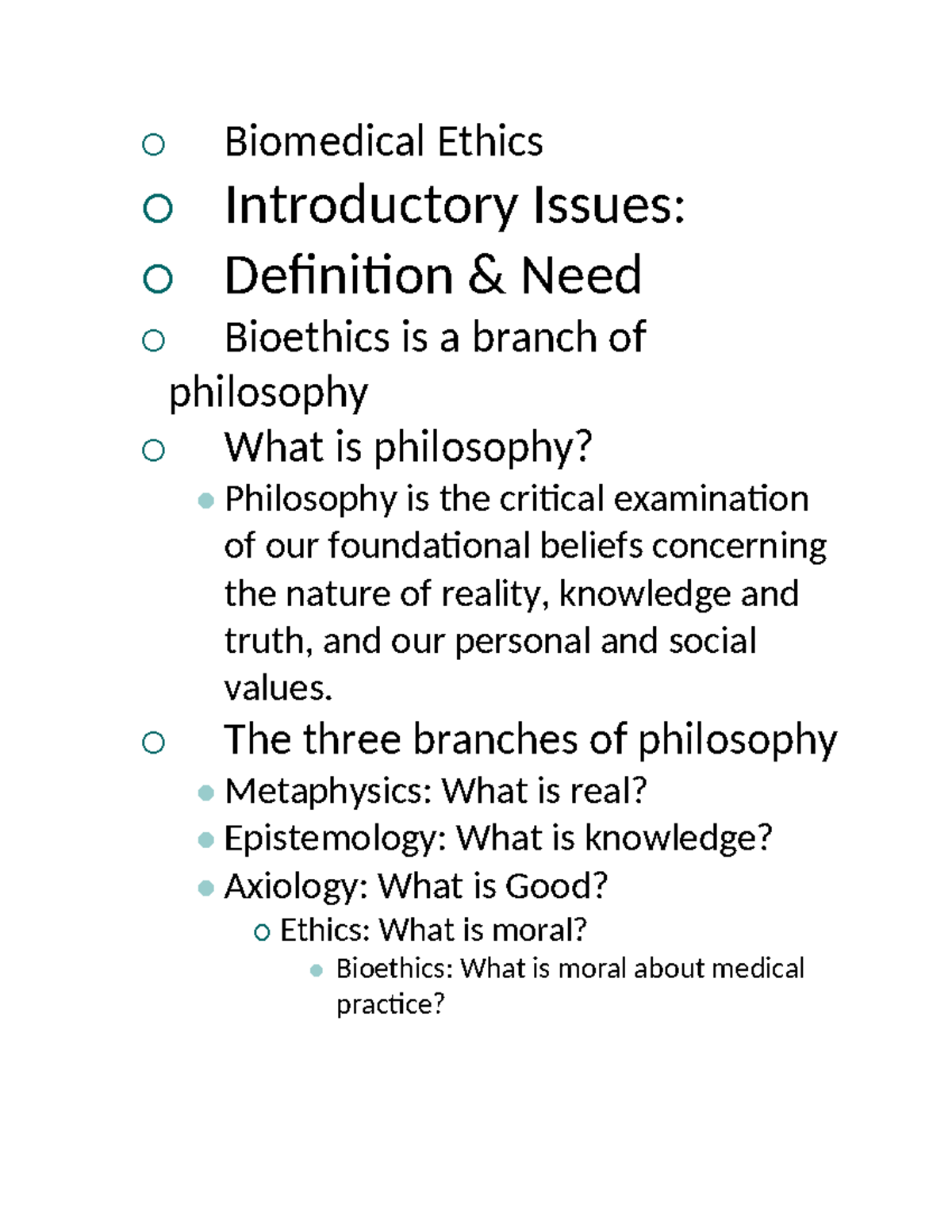 1 Biomedical Ethics Introductory Need for Bioethics 9 24 - Biomedical ...