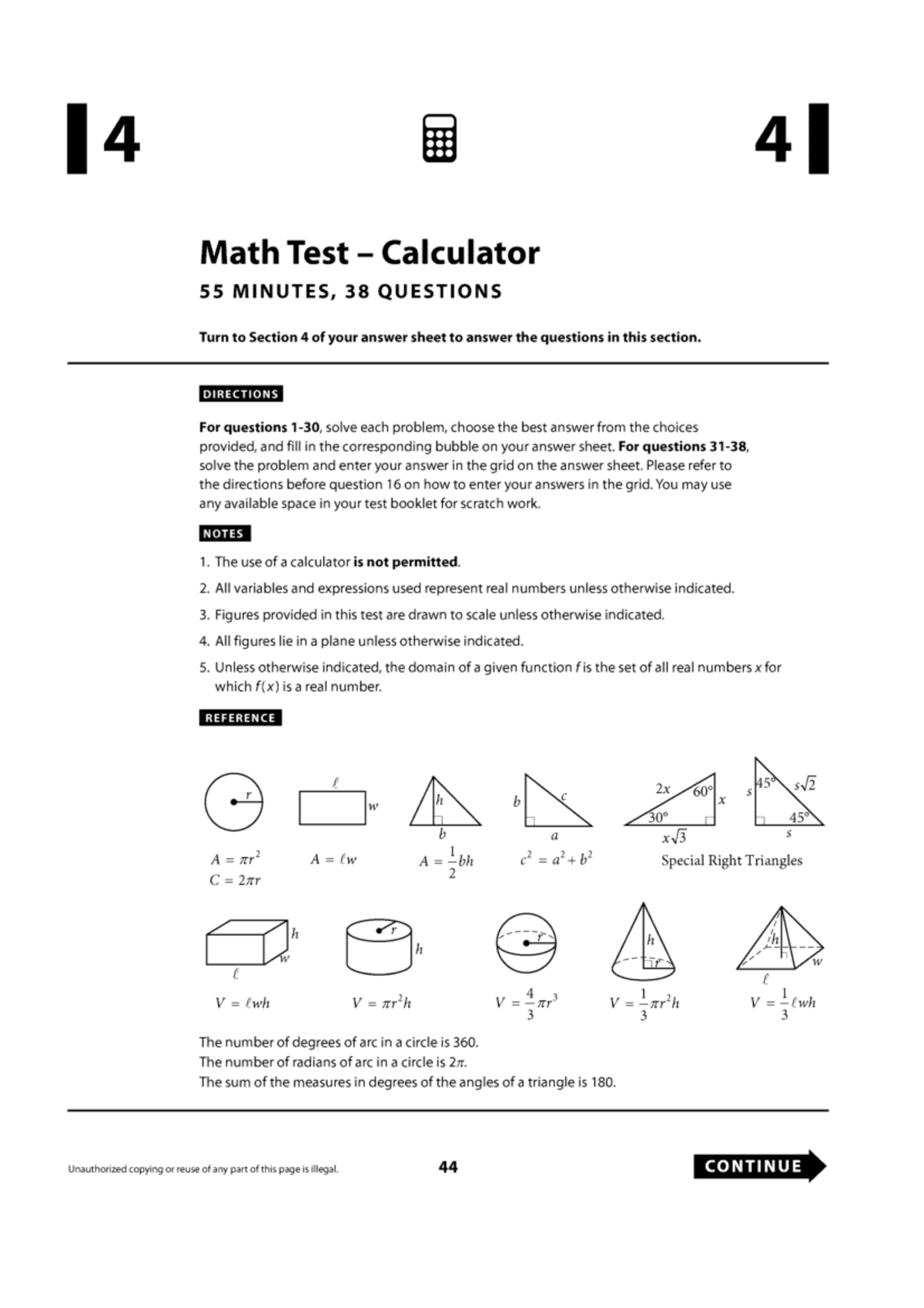 SAT MATH - SAT math booklet practice - Math Test Calculator 55 MINUTES ...