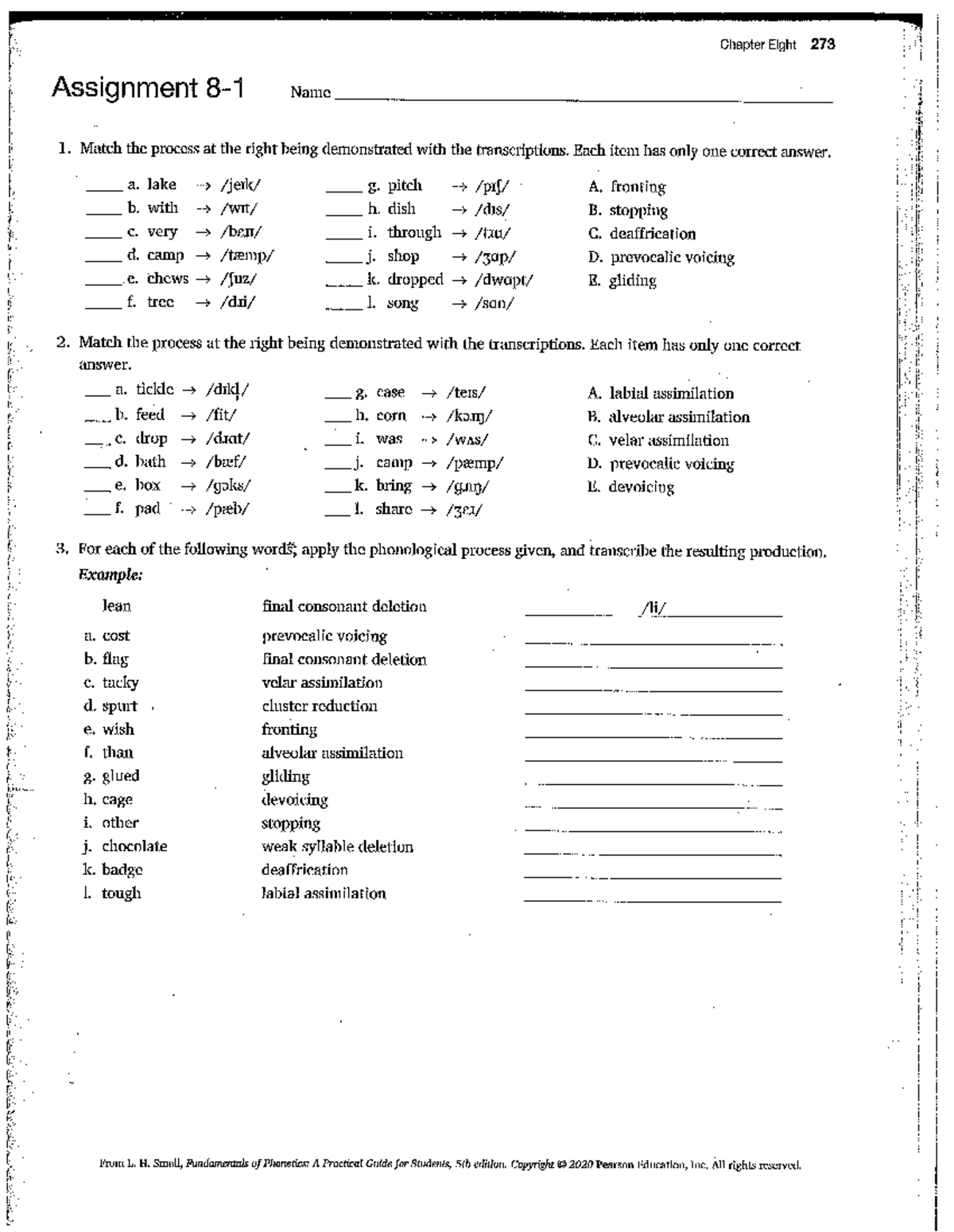 Phonological Processes and Transcription Exercises - Assignment 8-1 - Studocu