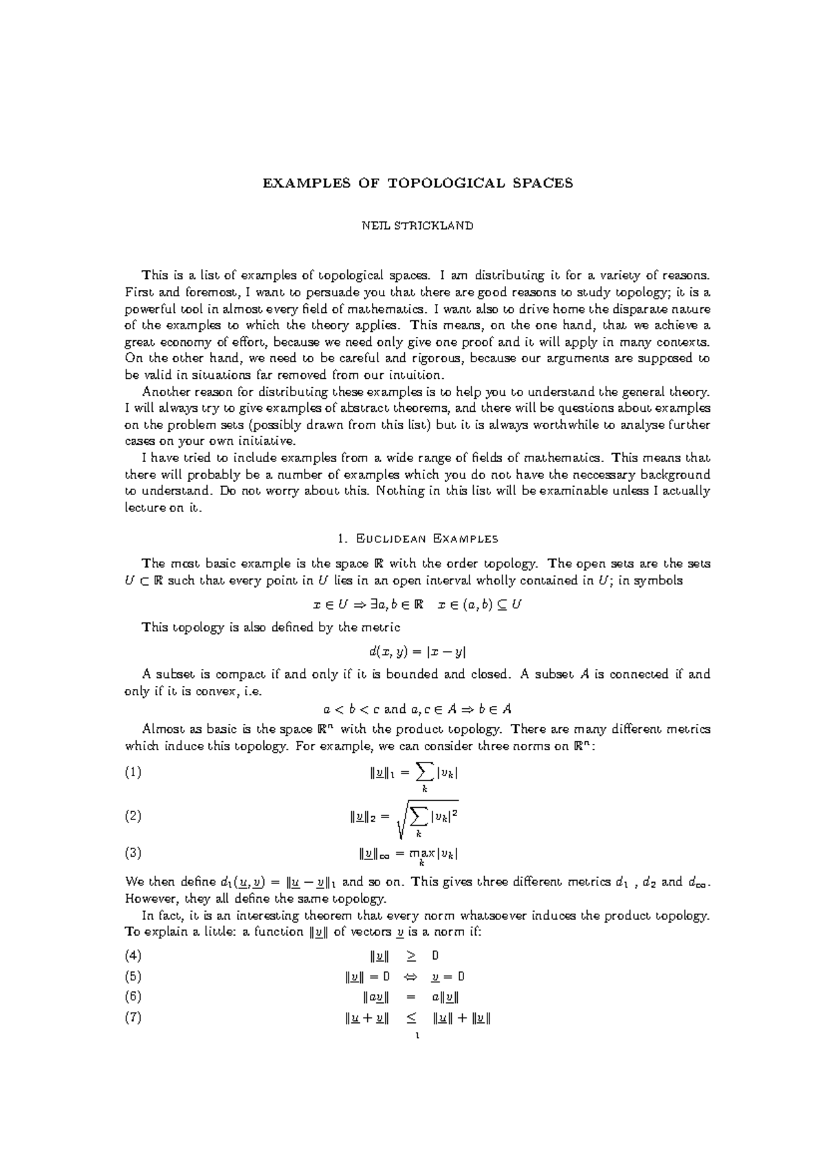 Summary of Examples in Topological Spaces for Math 101 - Studeersnel