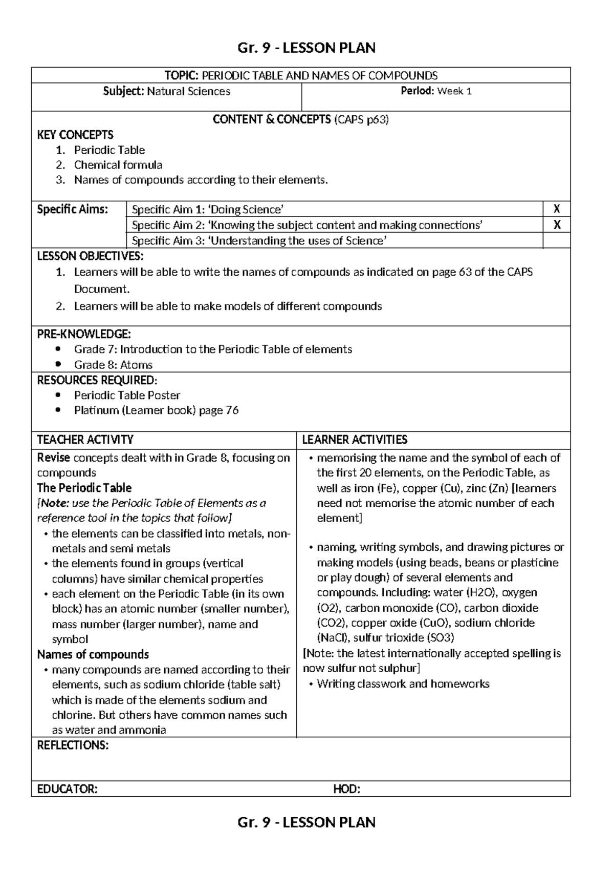 Gr. 9 Natural Sciences Lesson Plan: Compounds, Reactions, and pH ...