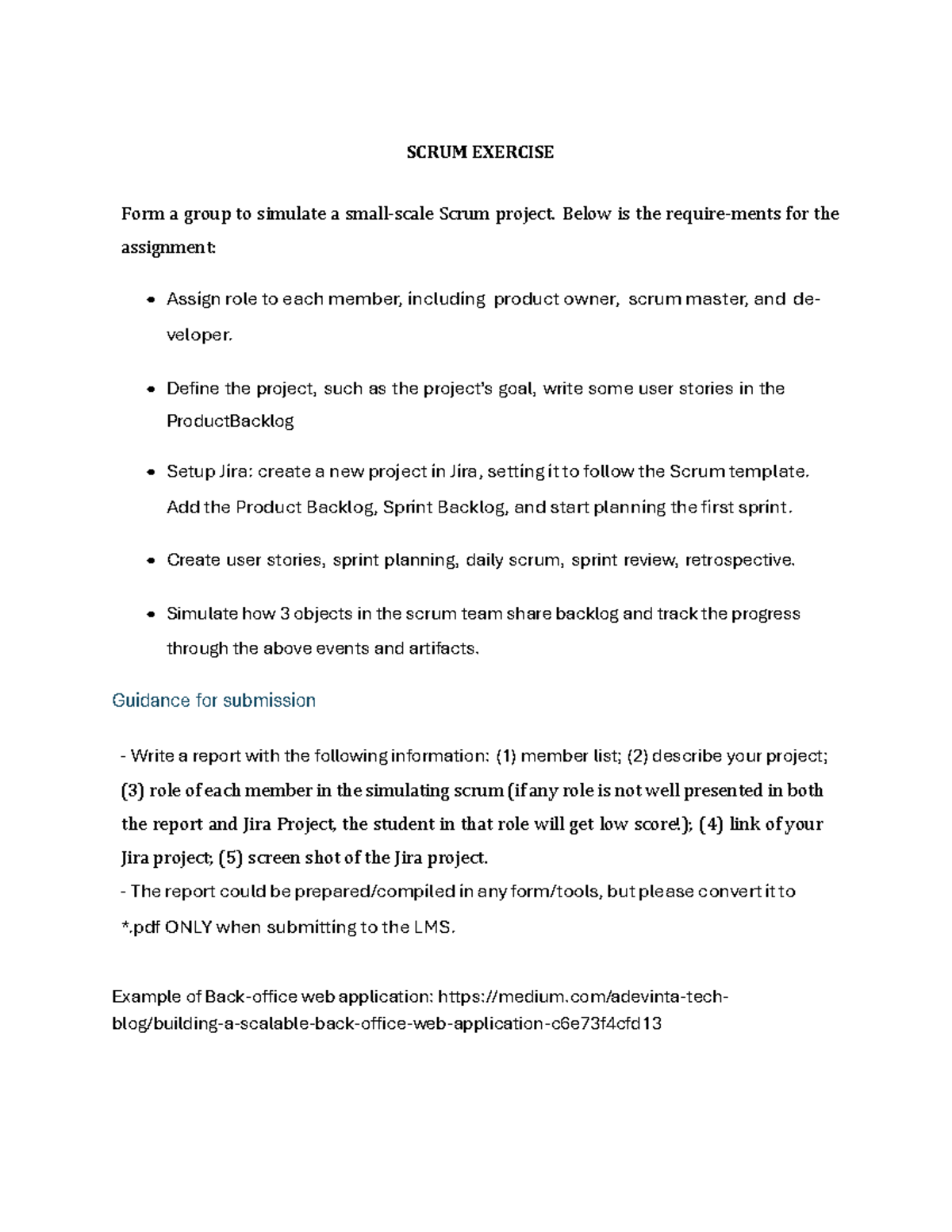 Scrum Exercise - vgbh - SCRUM EXERCISE Form a group to simulate a small ...