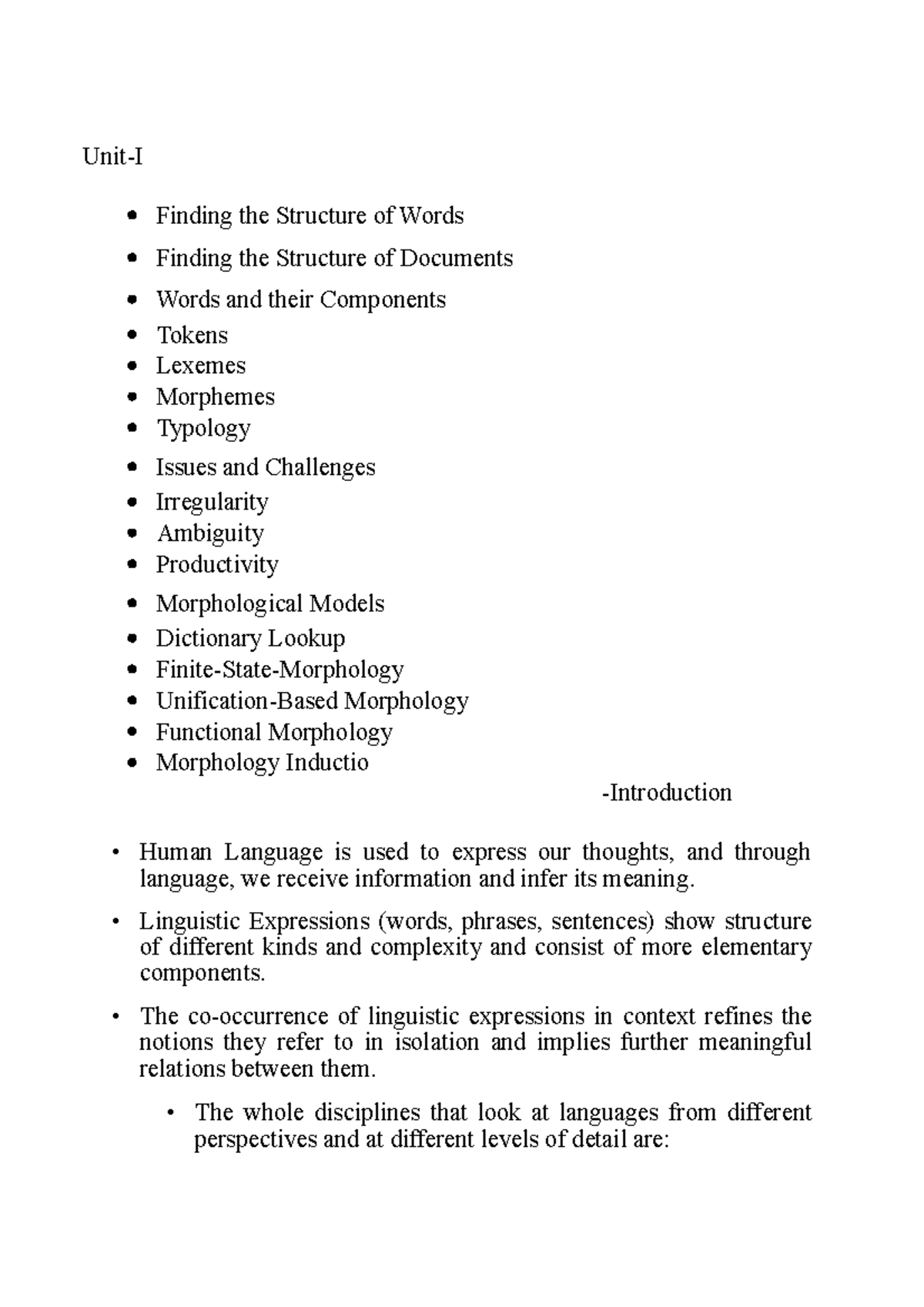Nlp Notes Unit I Finding The Structure Of Words Finding The Structure