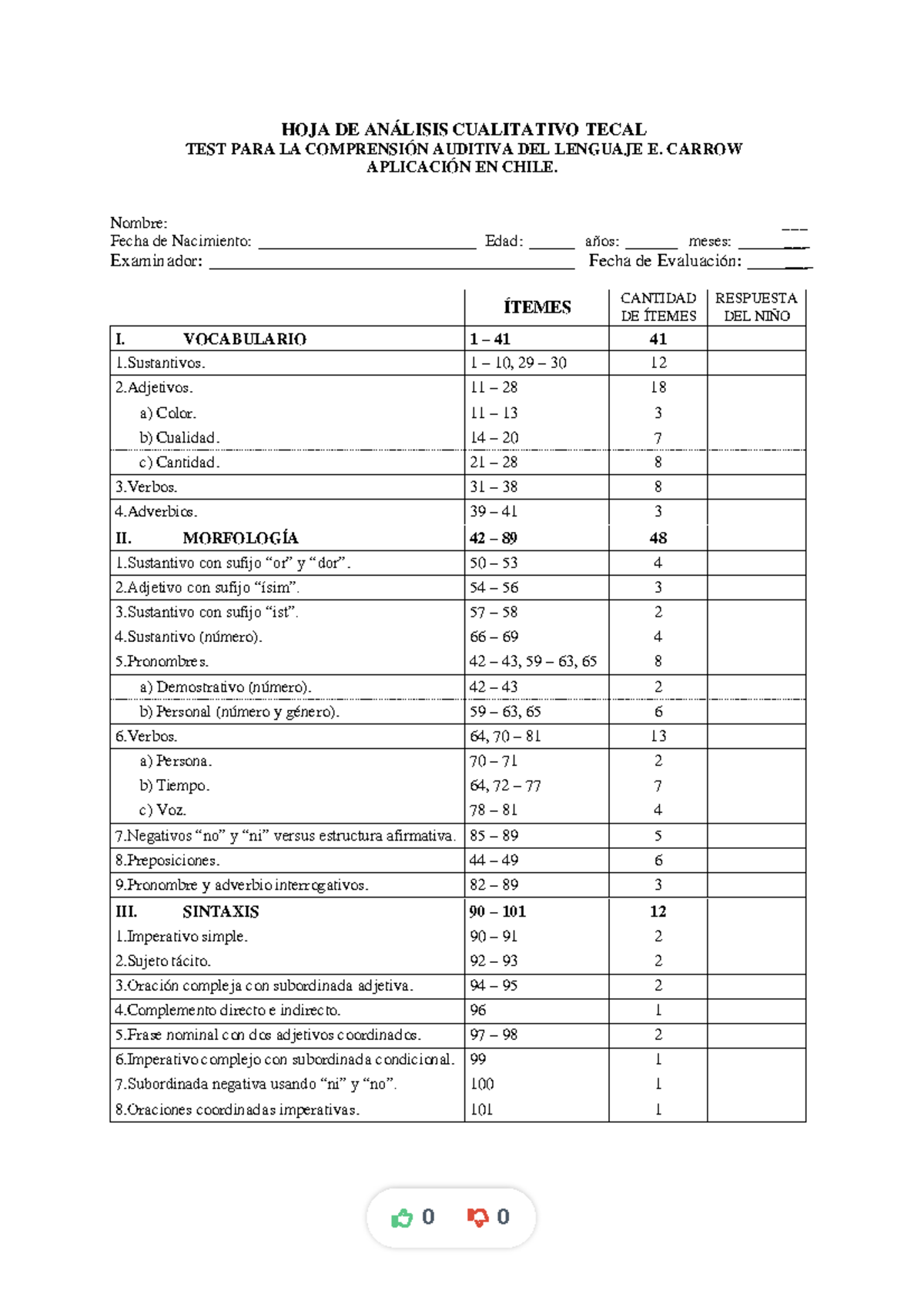 Hoja de respuesta Tecal - HOJA DE ANÁLISIS CUALITATIVO TECAL TEST PARA ...