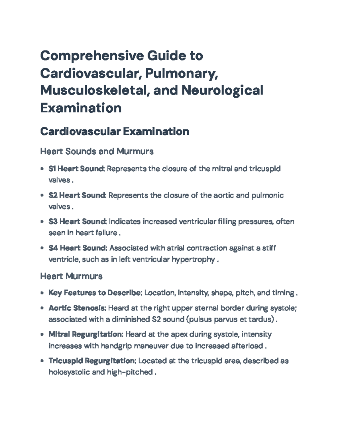 Comprehensive Guide to CV, Pulmonary, MSK, and Neurological Exams ...