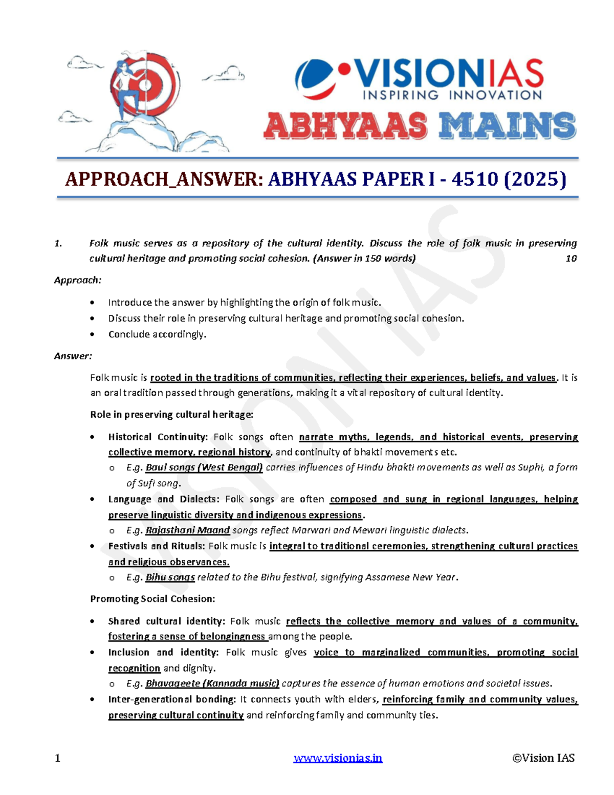 Vision CSM25 Abhyaas GS1 Answers: Cultural Heritage, Architecture ...