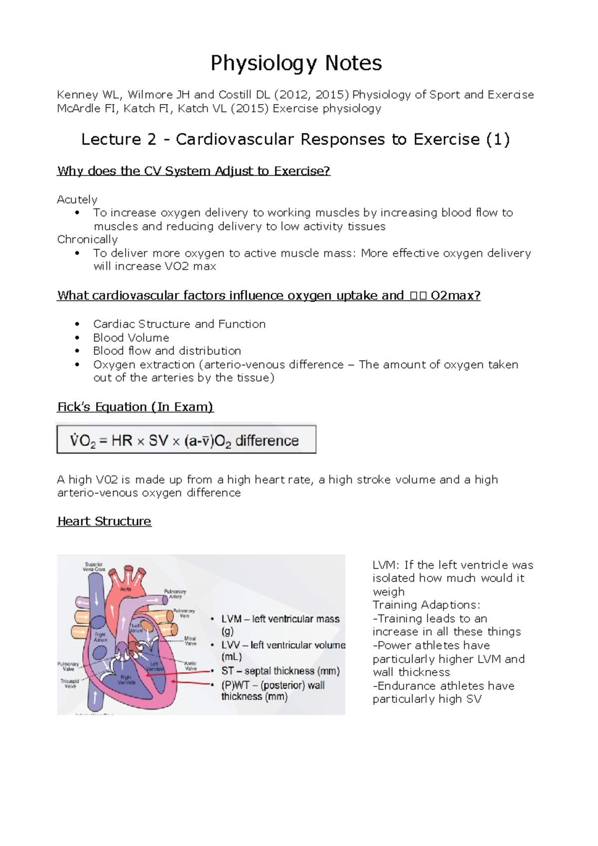 Exercise Physiology Semester 1 Lecture Notes - Physiology Notes Kenney ...