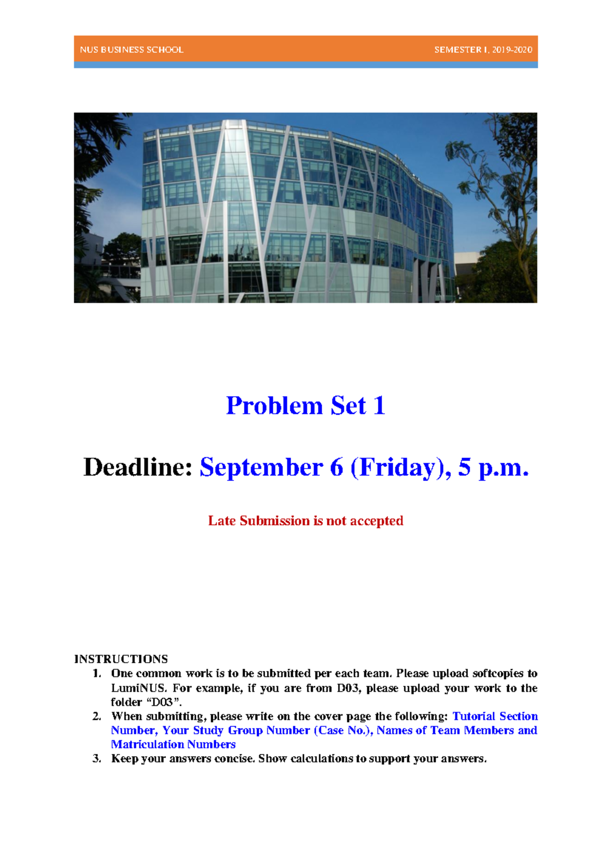 Assignment 1 - Warning: TT: undefined function: 32 NUS BUSINESS SCHOOL SEMESTER I, 2019- 2020 ...