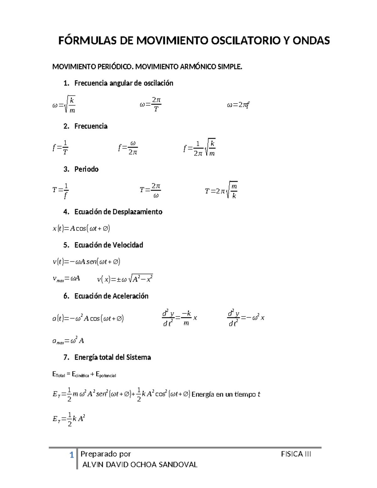 64913217 Tabla de Formulas de Fisica III Movimiento Oscilatorio y Ondas ...