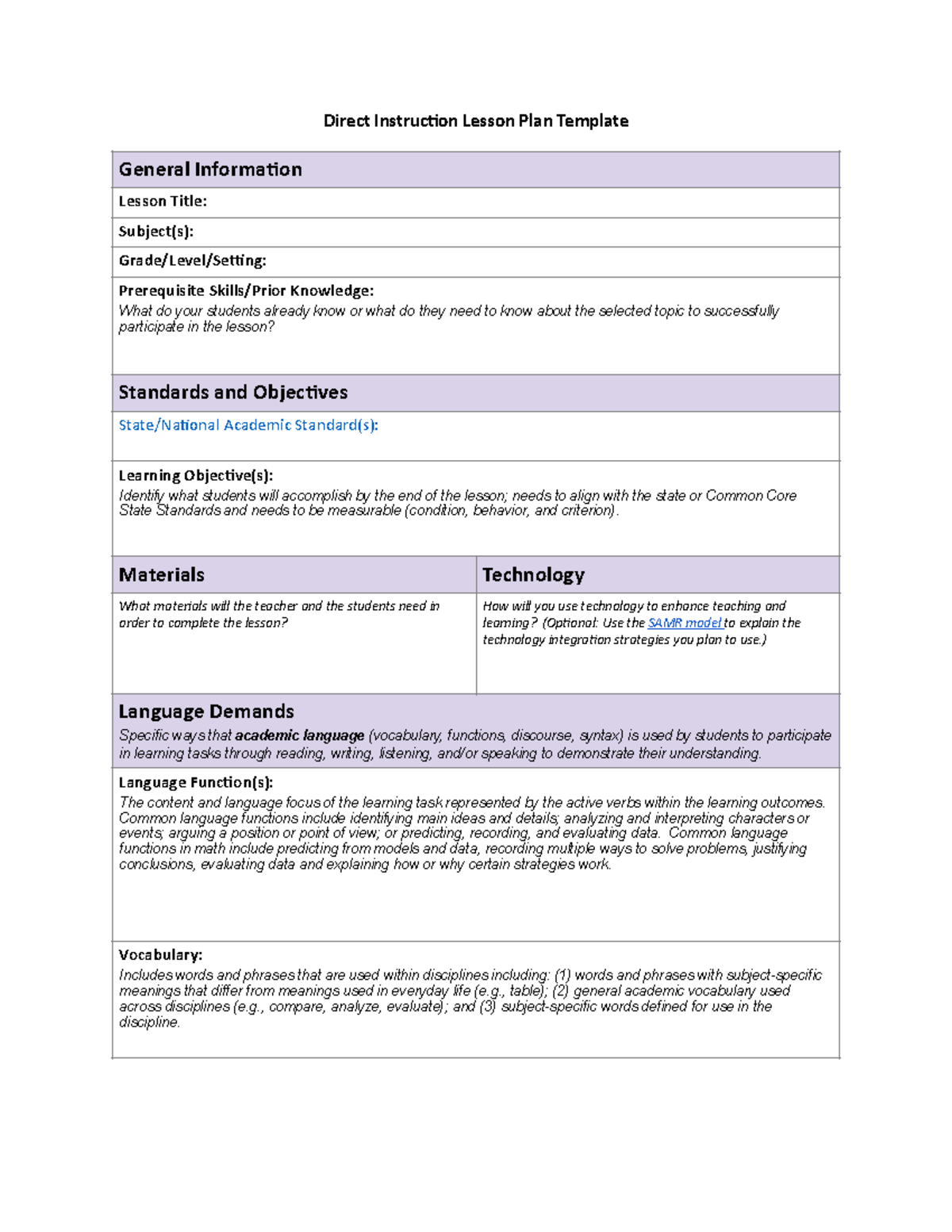 Direct Instruction Lesson Plan Template (LP) for Educators - Studocu