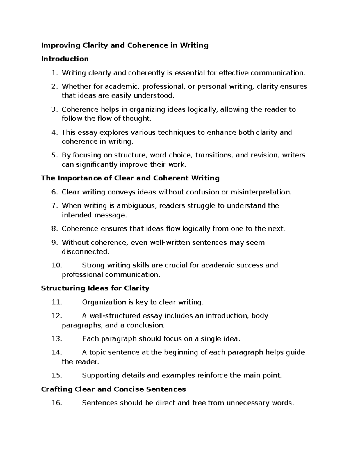 Improving Clarity and Coherence in Writing - Improving Clarity and ...