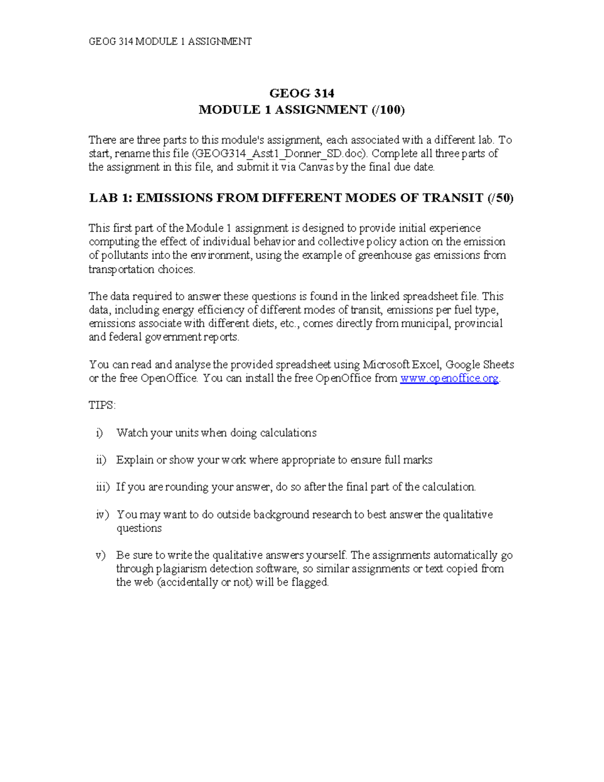 GEOG314 Assignment1 - GEOG 314 MODULE 1 ASSIGNMENT (/100) There are ...