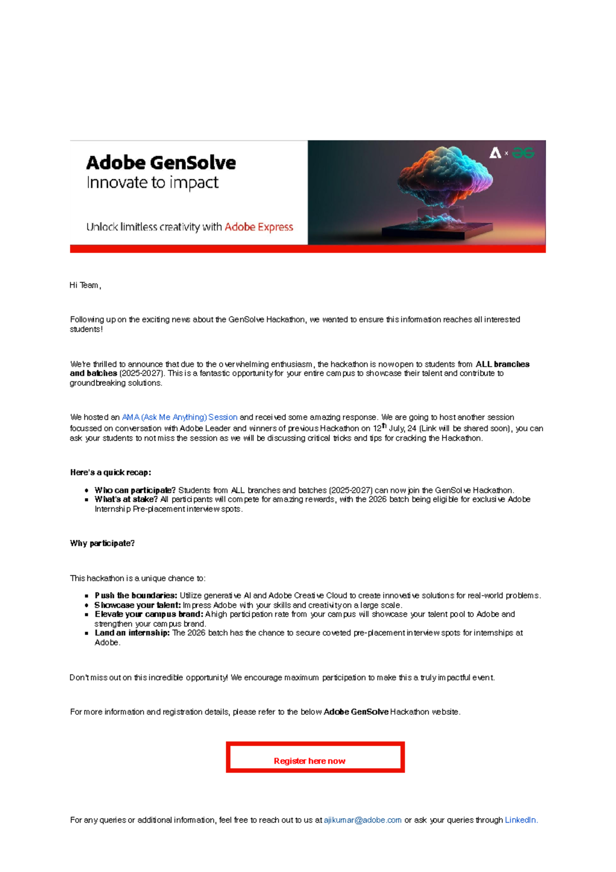 Adobe GenSolve Hackathon 2025-2027 Participation Update - Studocu