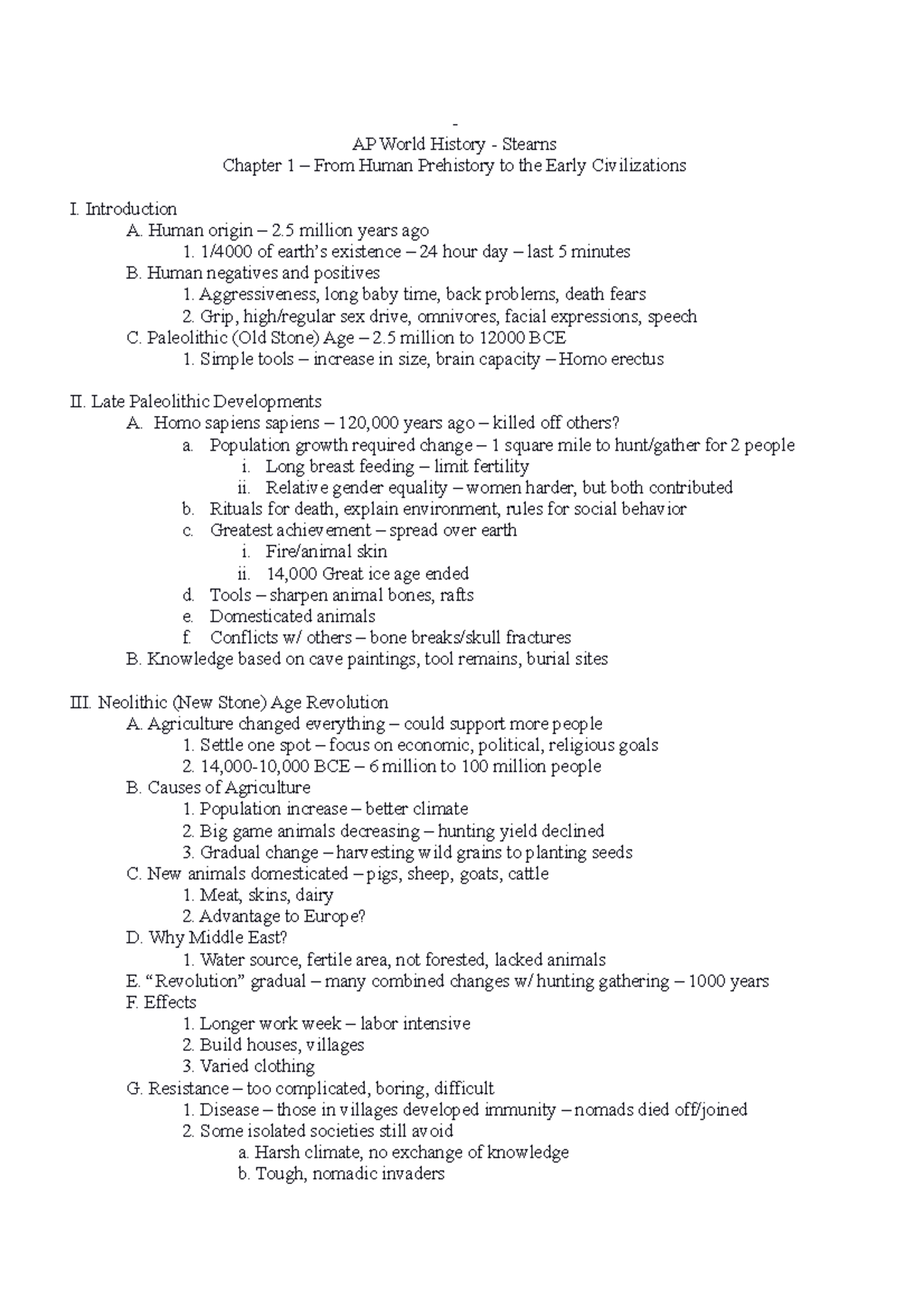 Stearns AP World History Chapter 1: Human Prehistory to Early Civ ...