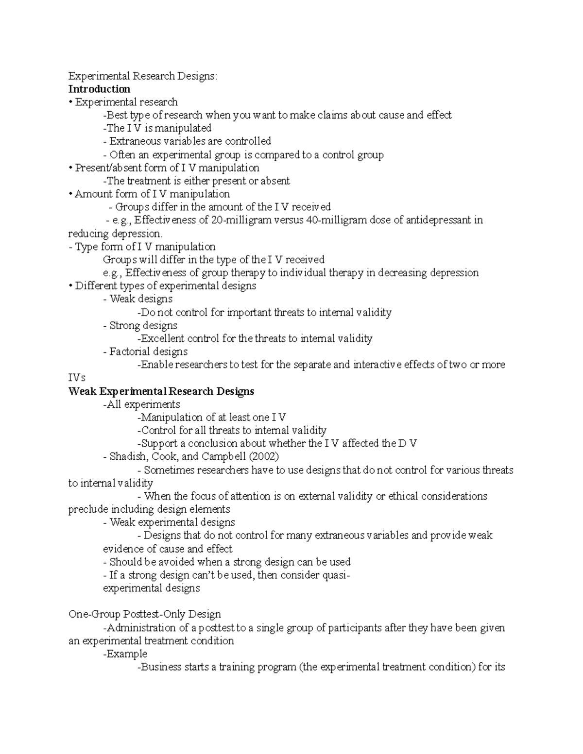 Final Research Methods Exam 3 Study Guide: Experimental Designs ...