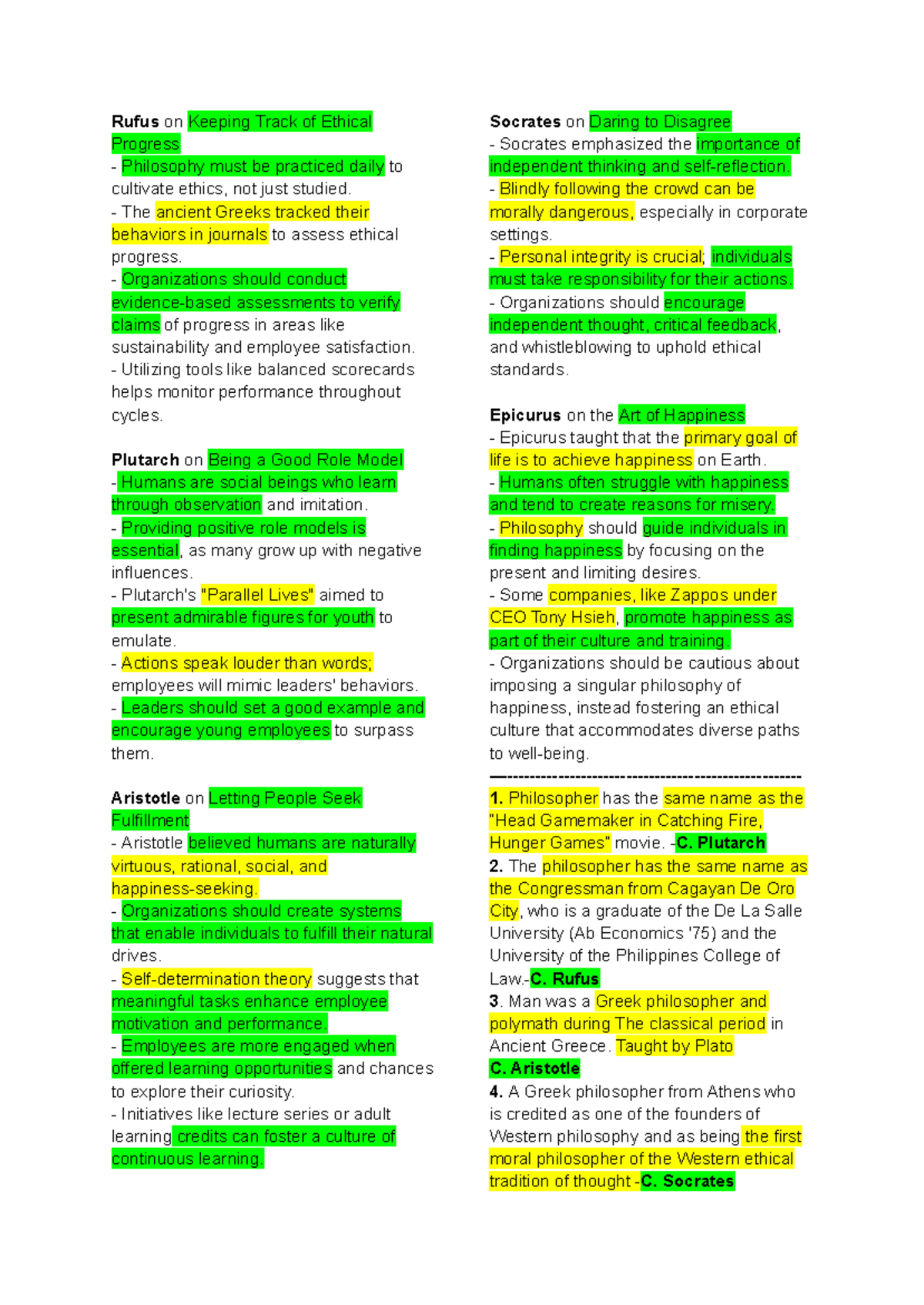 Busethics Notes: Insights from Ancient Philosophers on Ethics and ...