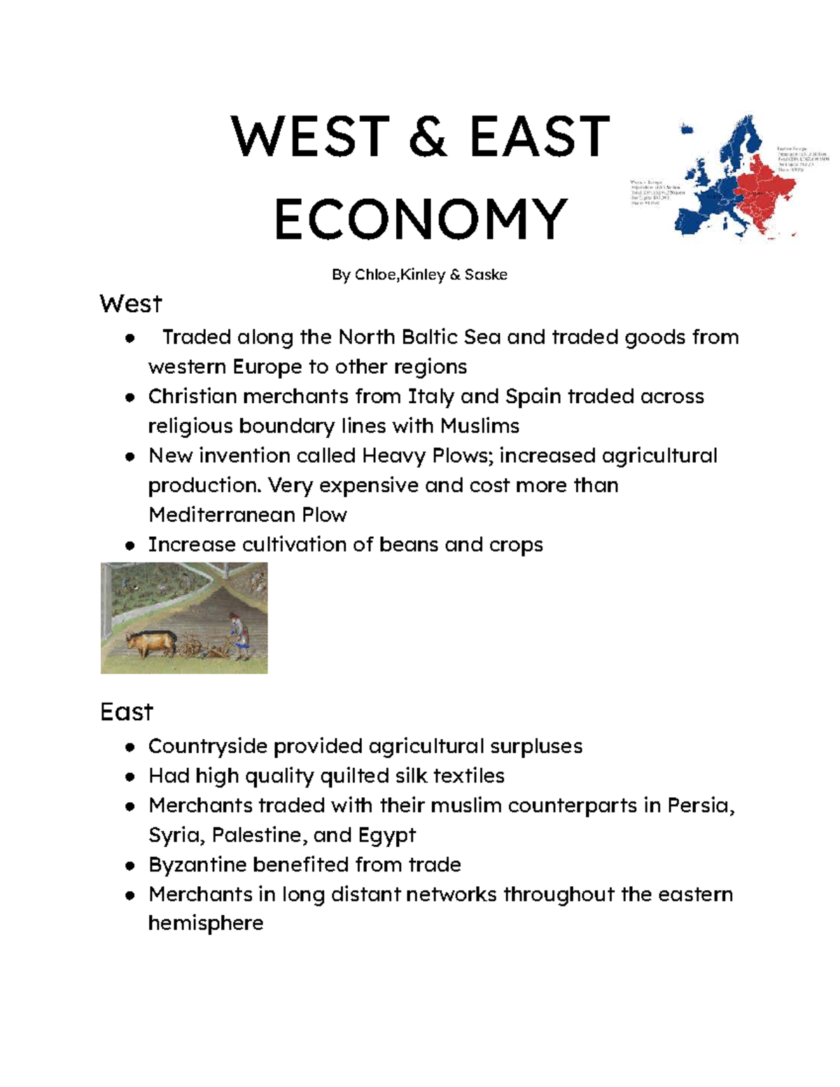 One Pager AP World History - WEST & EAST ECONOMY By Chloe,Kinley ...