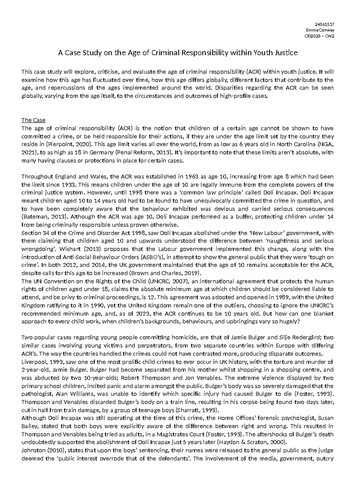 CRI2028 – CW: Analyzing Global Perspectives on the Age of Criminal ...