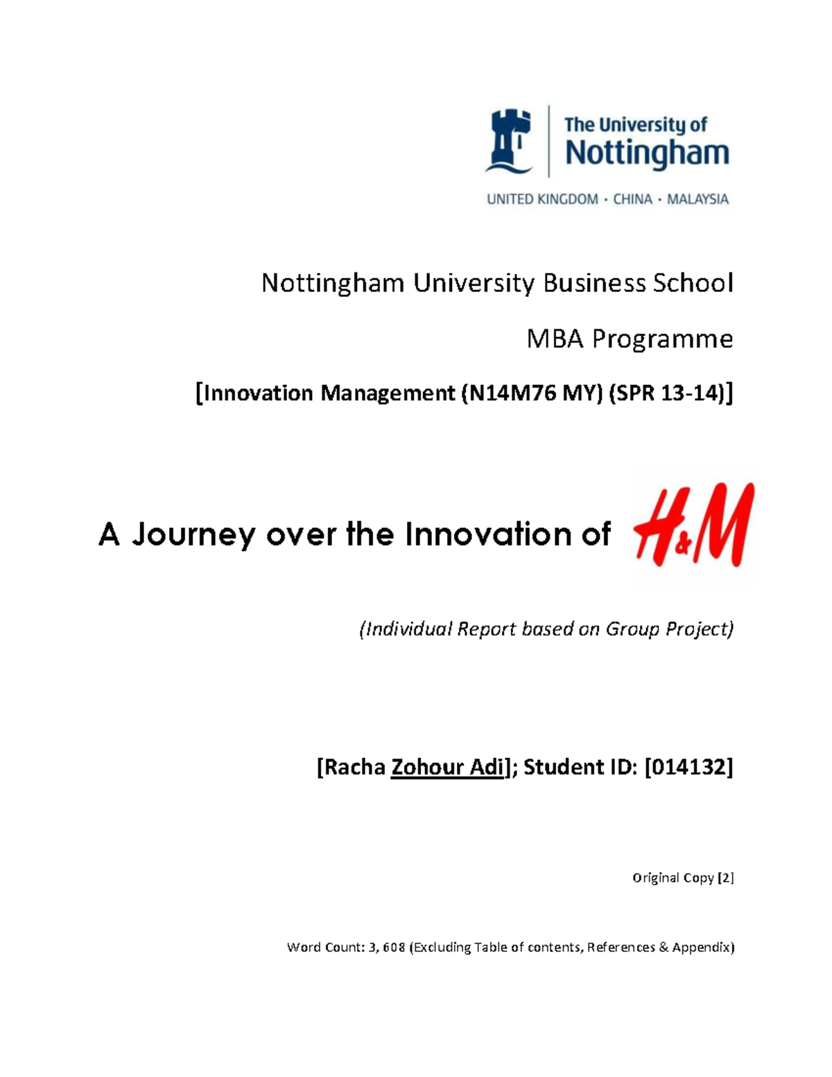 A Journey over the Innovation of H and M - Nottingham University ...
