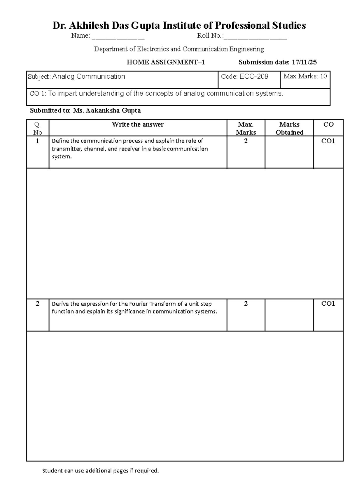 A.COMM Assignment 1 - Analog Communication Concepts and Applications ...