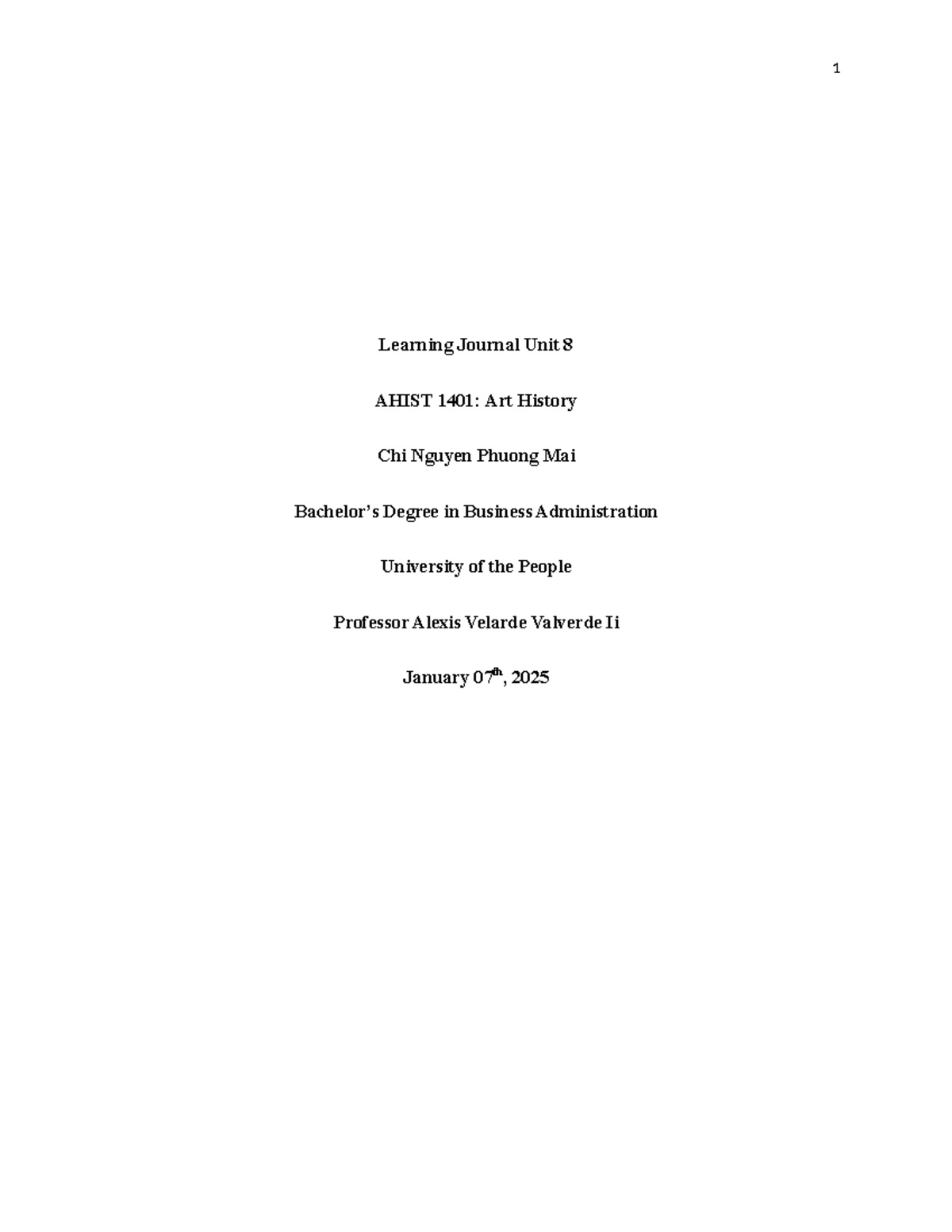 Art History - Learning Journal Unit 8 - Learning Journal Unit 8 AHIST ...