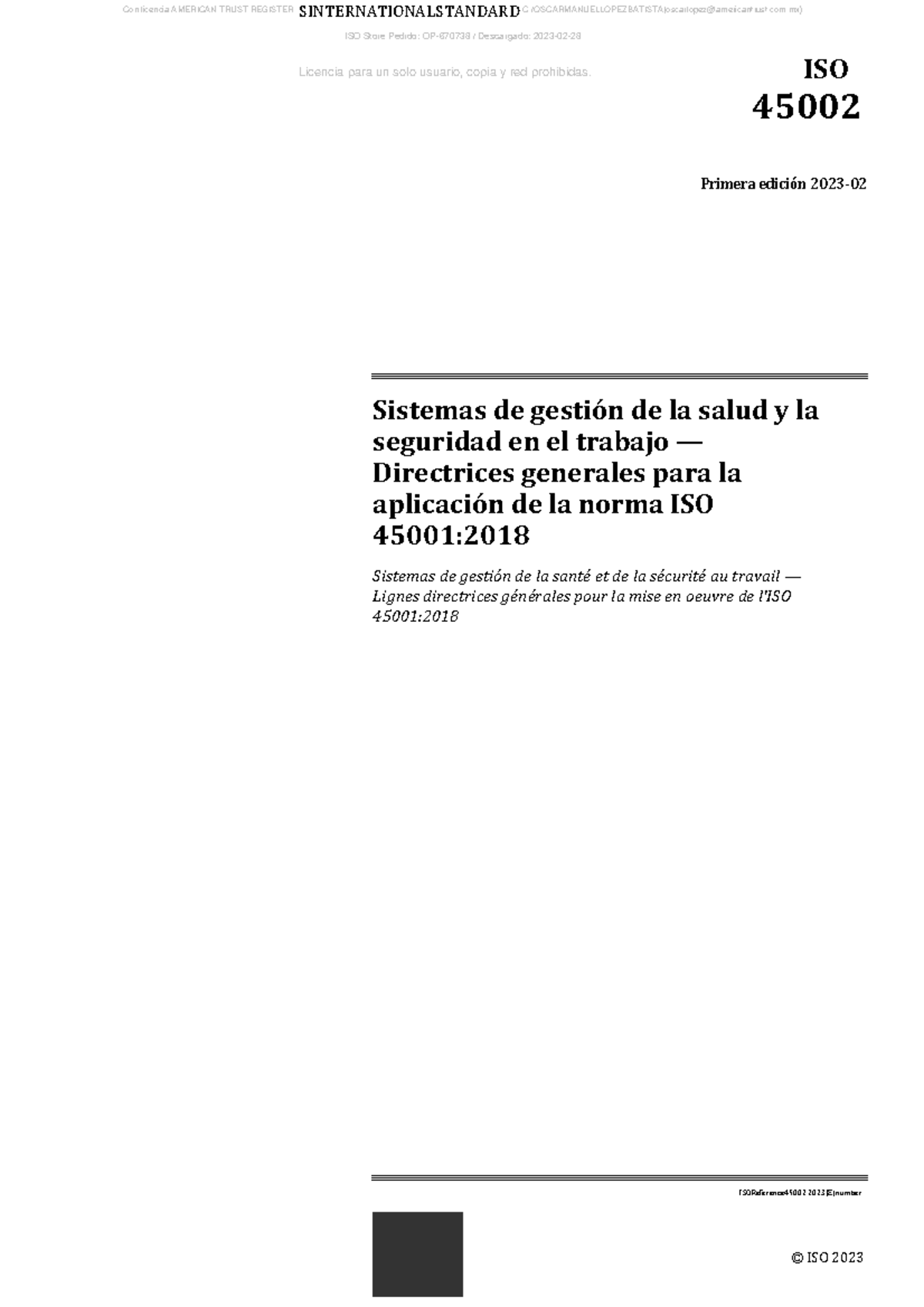 ISO 45002:2023 - Directrices para Sistemas de Gestión de OH&S - Studocu