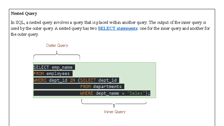 Nested Queries in SQL: Understanding Syntax & Execution - Studocu