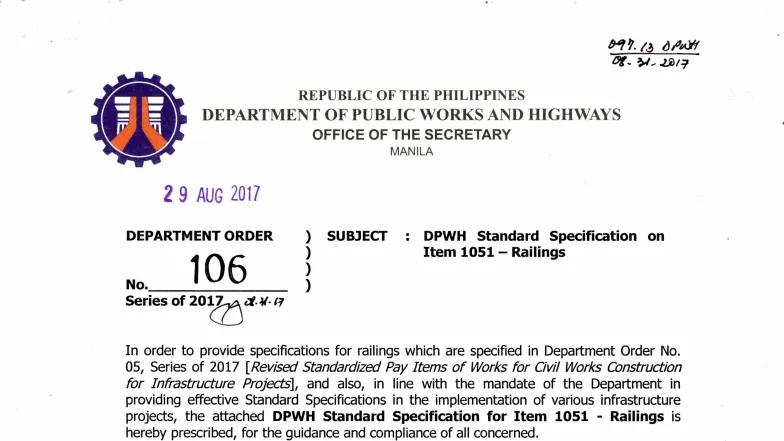 DO 106 s2017 - DPWH Standard Specifications for Item 1051 - Railings ...