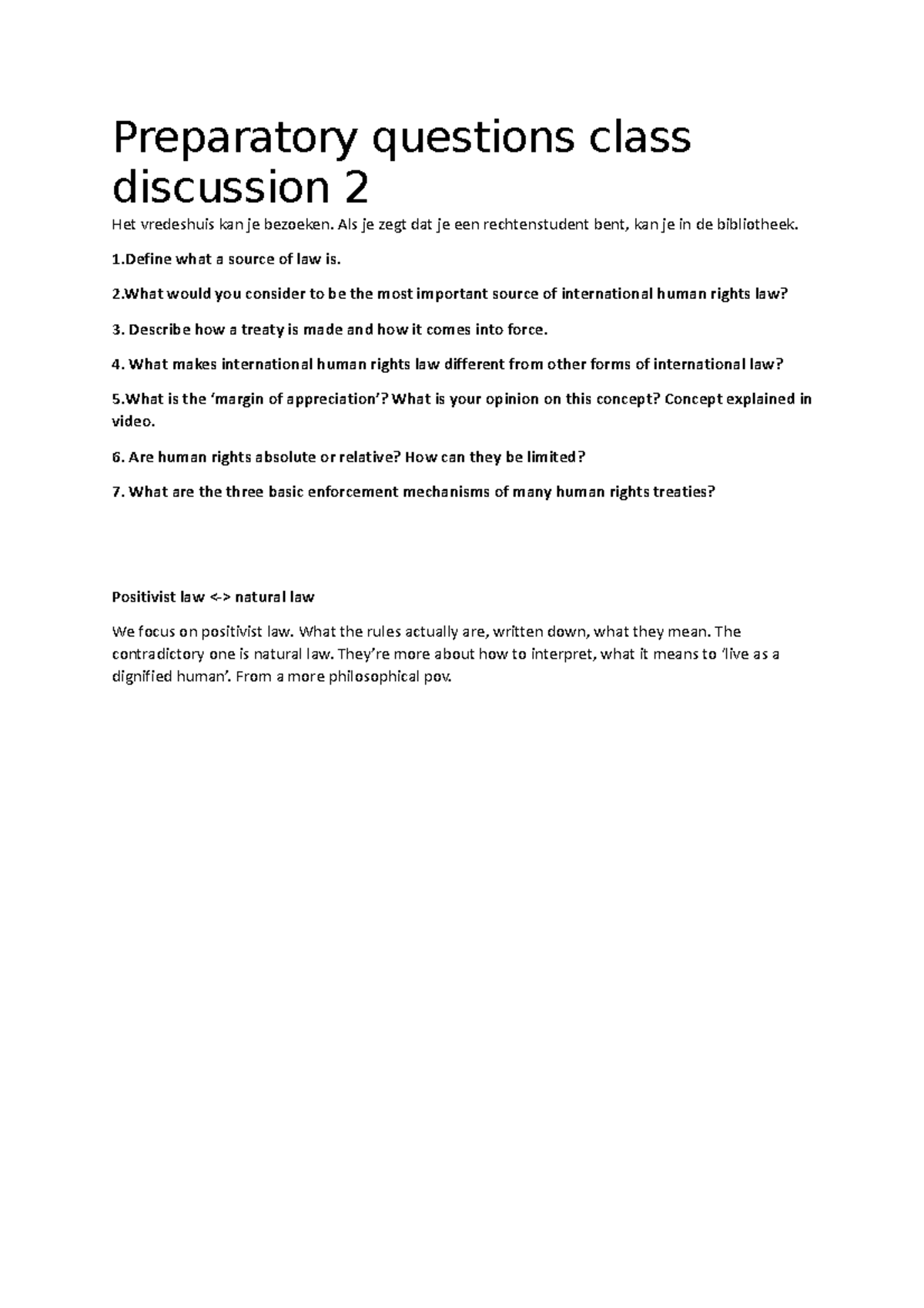 Preparatory questions + Class discussion 2 - Preparatory questions ...