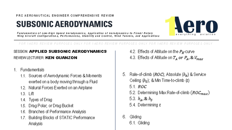 PRC AERONAUTICAL ENGINEER 1AERO REVIEW: SUBSONIC AERODYNAMICS GUIDE ...