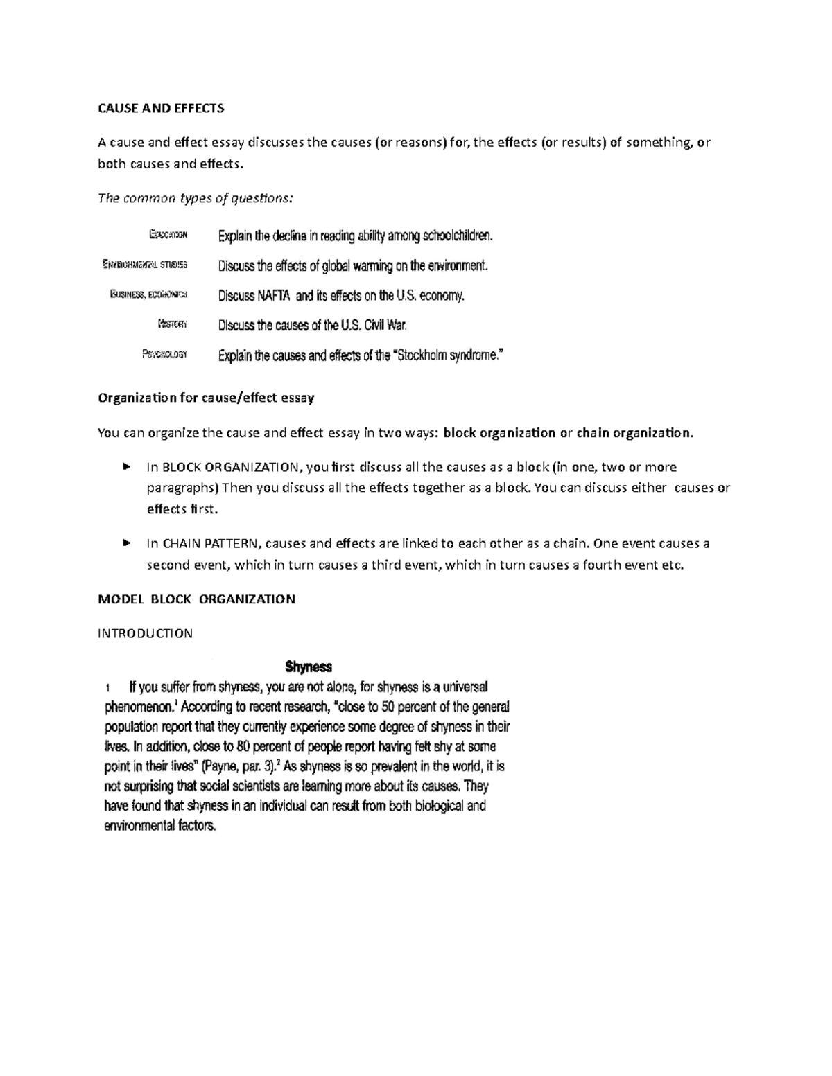 Cause AND Effects essay sample - CAUSE AND EFFECTS A cause and effect ...