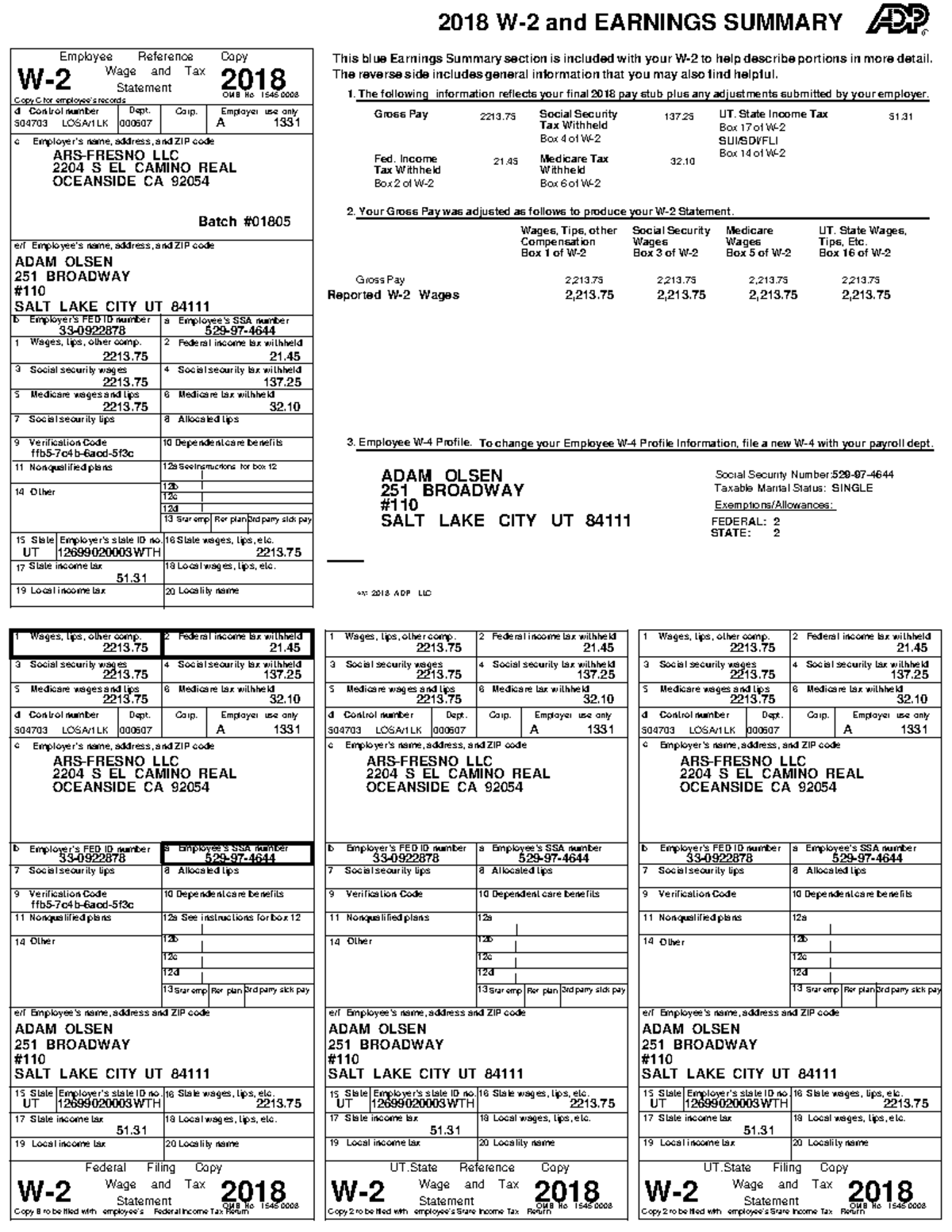 441023818 ADP 2019 02 12 pdf - 2018 W-2 and EARNINGS SUMMARY This blue ...