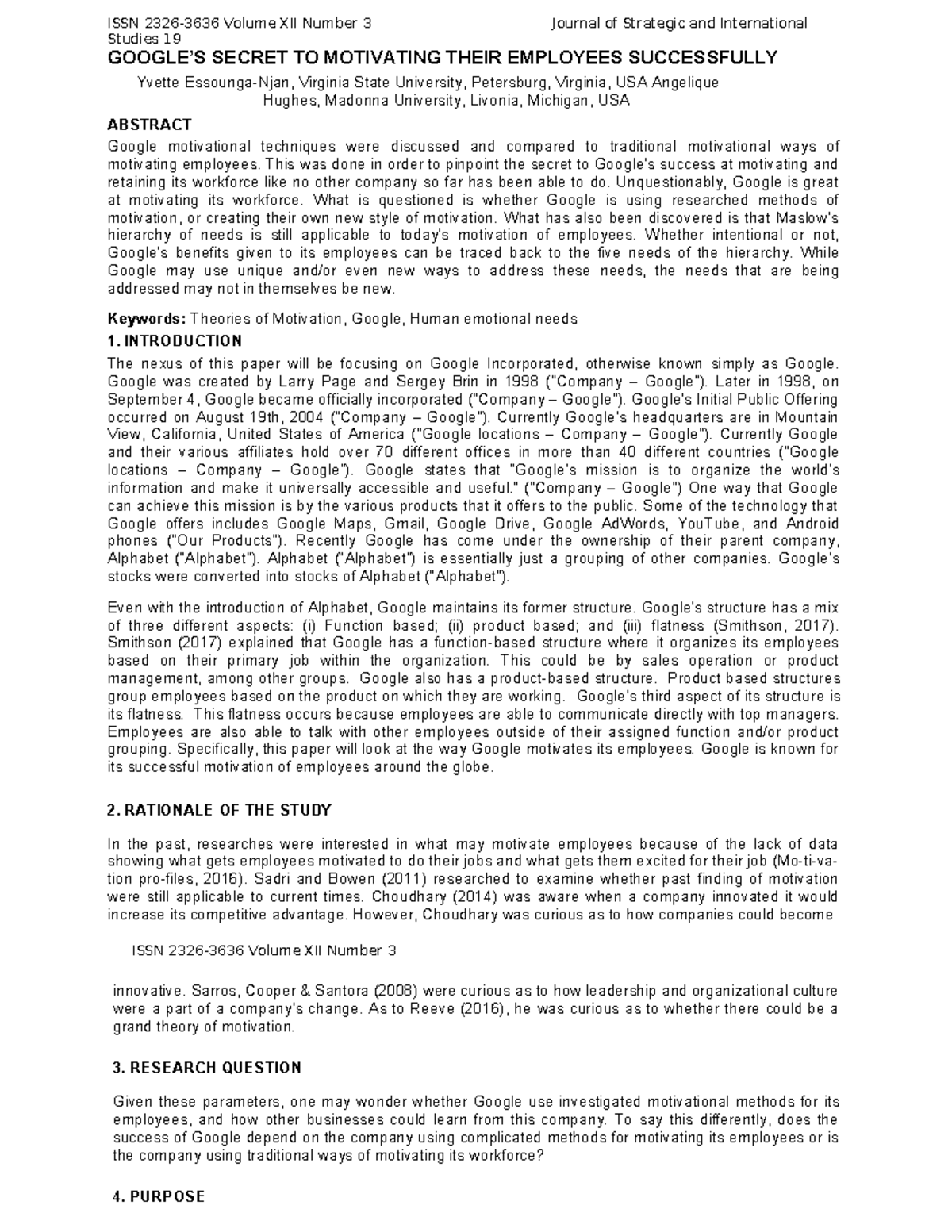 Google’s Unique Employee Motivation Strategies: A Review (ISSN 2326 ...