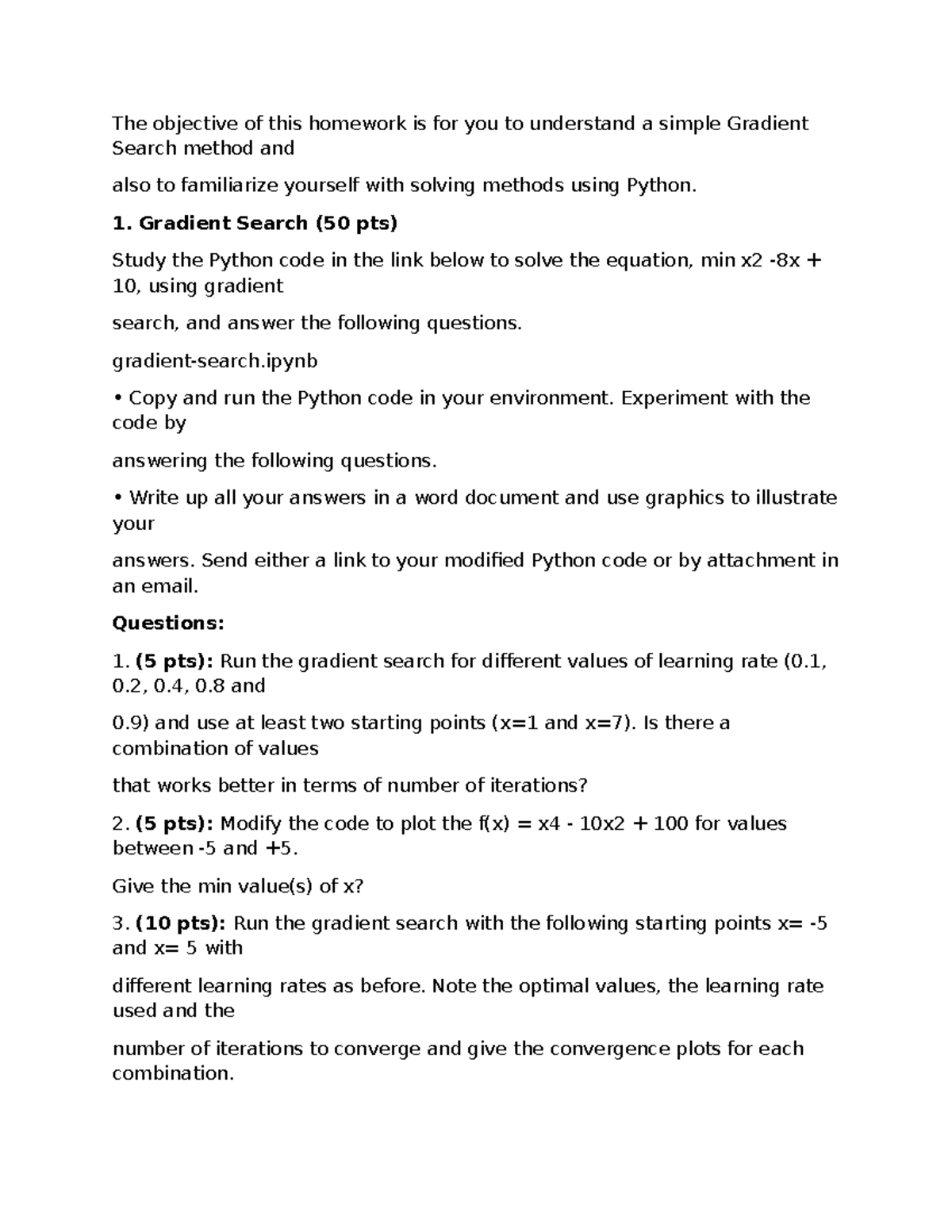 Python - Gradient Search Method Homework Analysis - Studocu