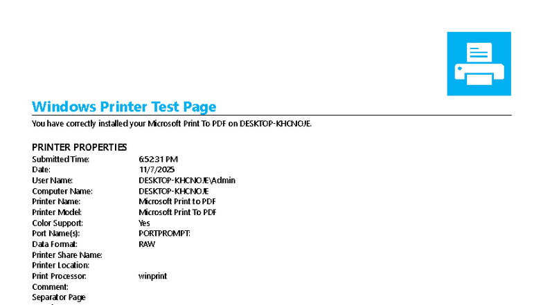 1 - Introduction to OO Development - Windows Printer Test Page You have ...