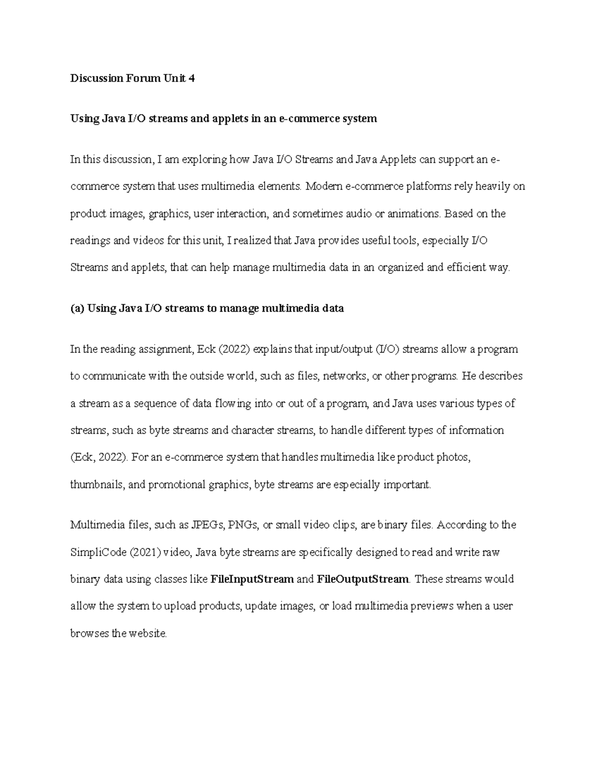 Discussion Forum Unit 4: Java Streams & Applets for E-commerce ...