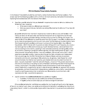 PSY 211 Module Eight Activity - PSY 211 Module Eight Activity Ashlei ...
