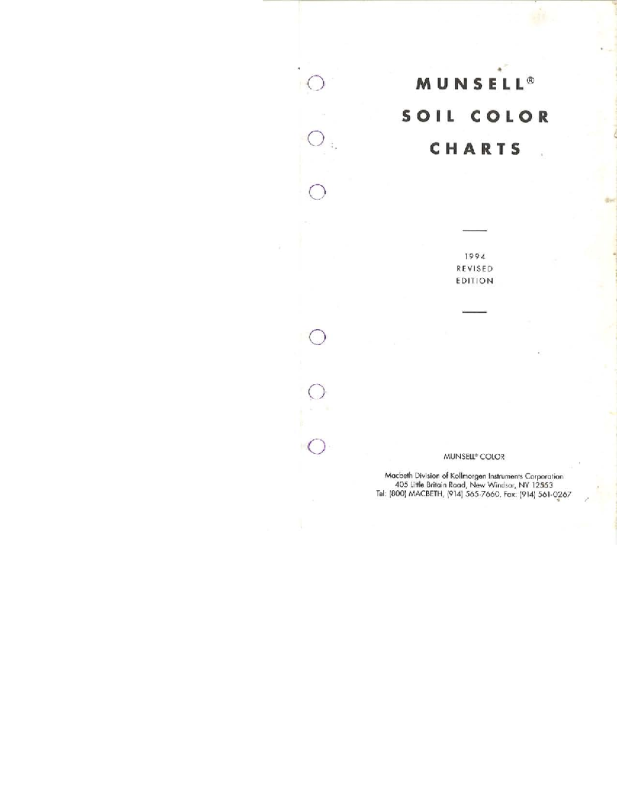 Munsell Soil Color Charts 1994 Revised Edition Overview - Studocu