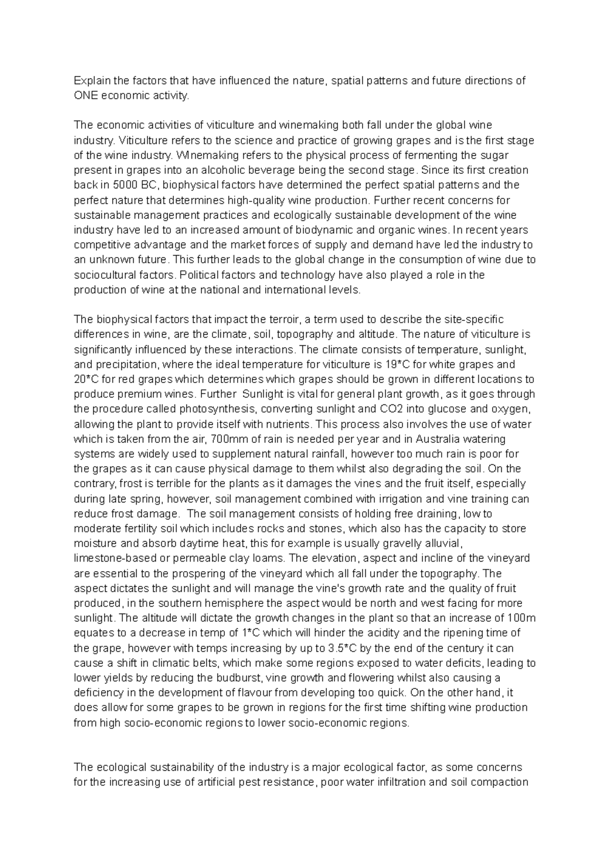 Winemaking Essay: Factors Influencing the Global Wine Industry - Studocu
