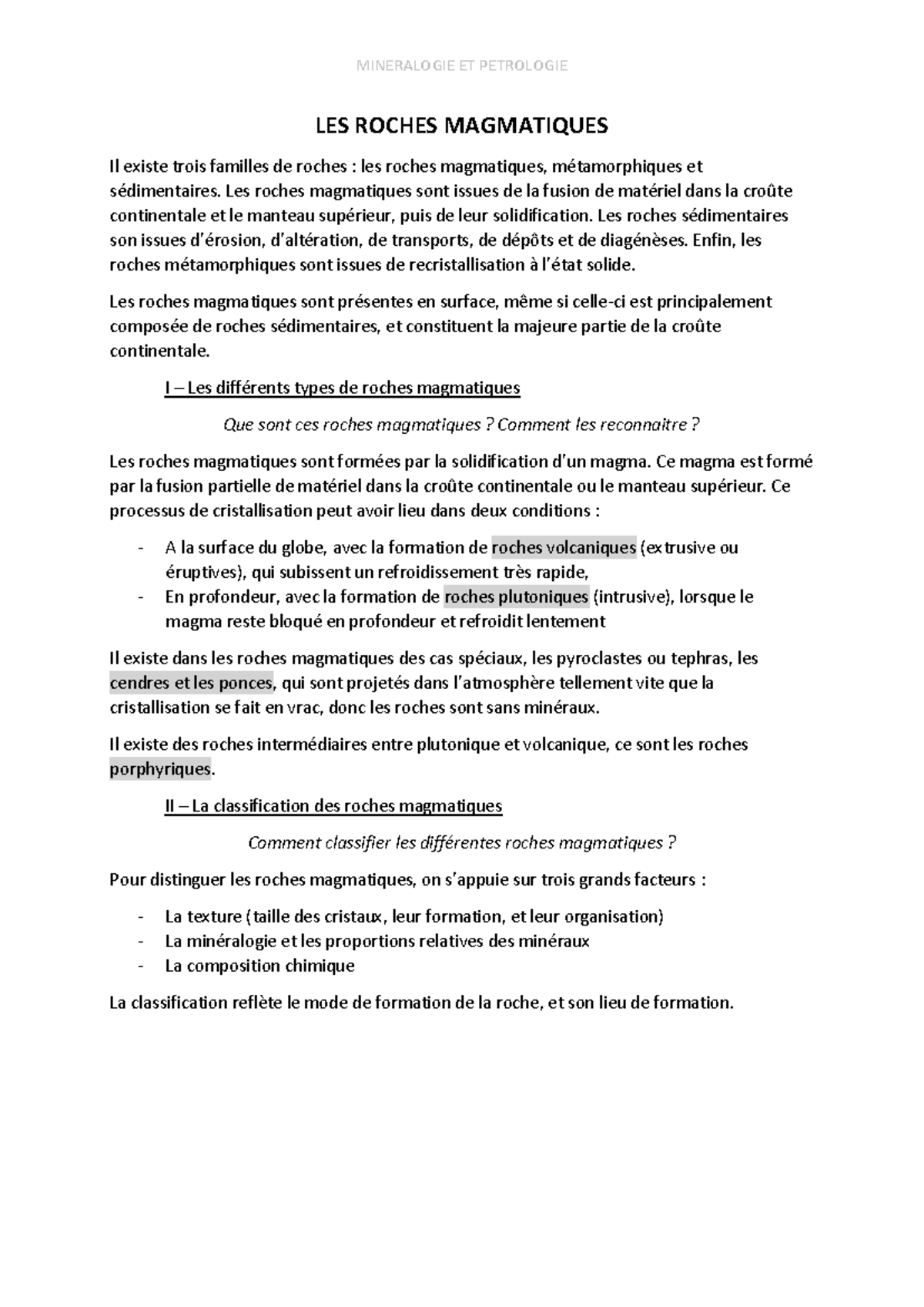 Étude approfondie des roches magmatiques et leur formation - Studocu