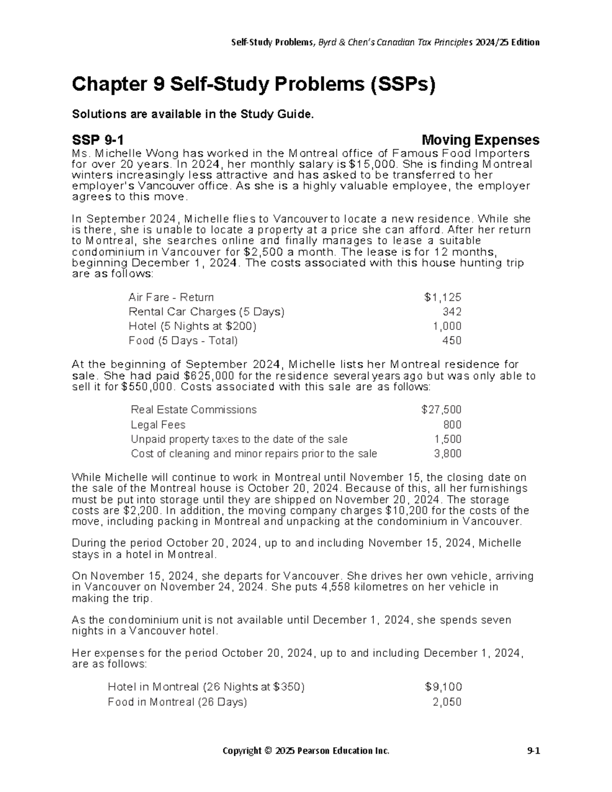 CTP SSP 2024-25 Chapter 9 Problems & Solutions for Moving Expenses and ...
