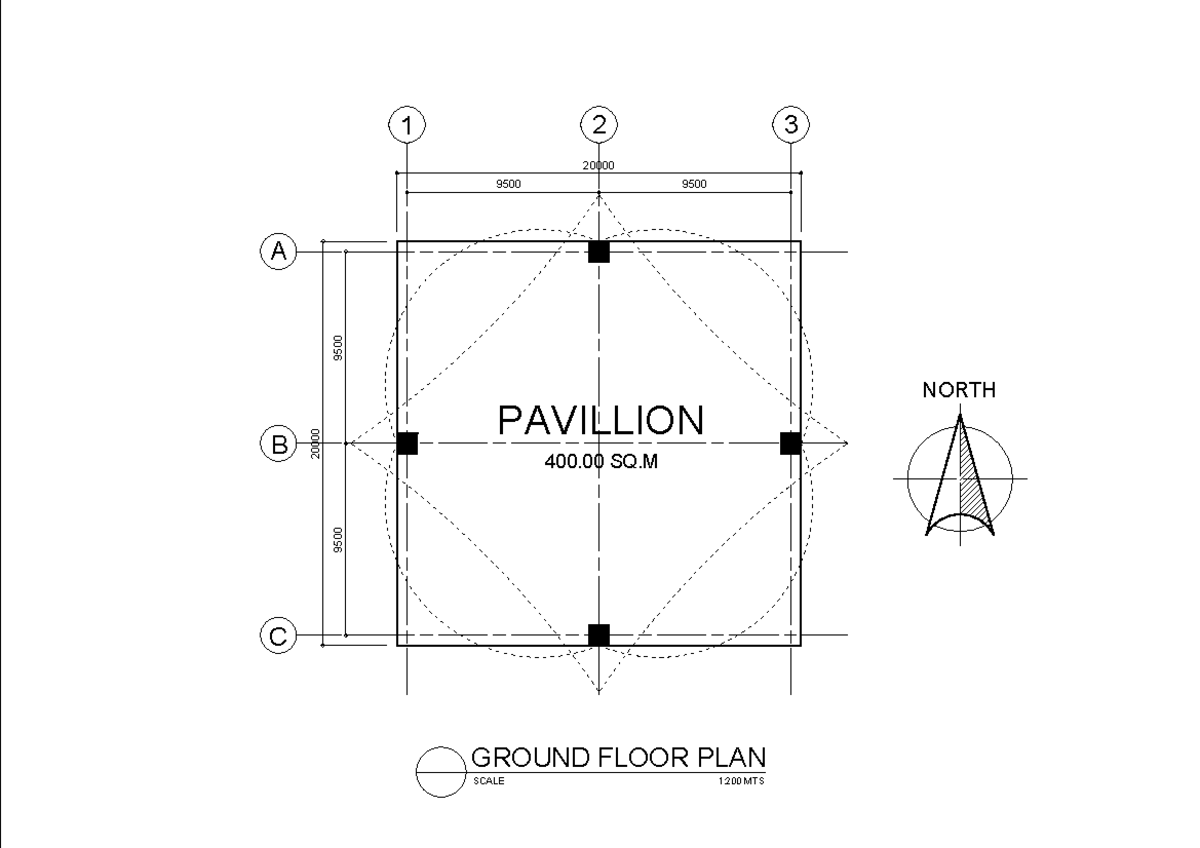 Pavillion Floor PLAN - pavllion fp 400sqm - Building Technology 4 - 9500 9500 20000 9500 9500 ...